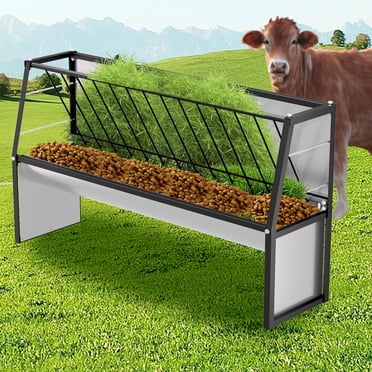 WORTH Galvanized Steel Livestock Feeder W/Wheels, 2 in 1 Hay & Grain ...
