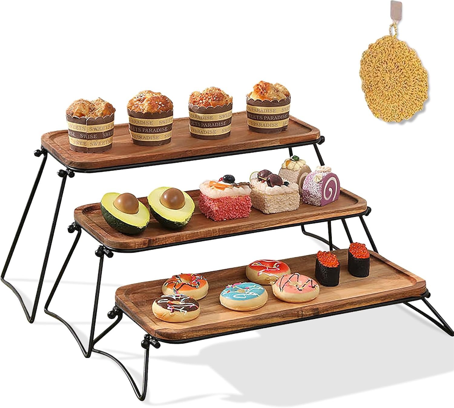 Durable Acacia Wooden Tray with Cloth for Easy Cleaning and Metal Legs ...