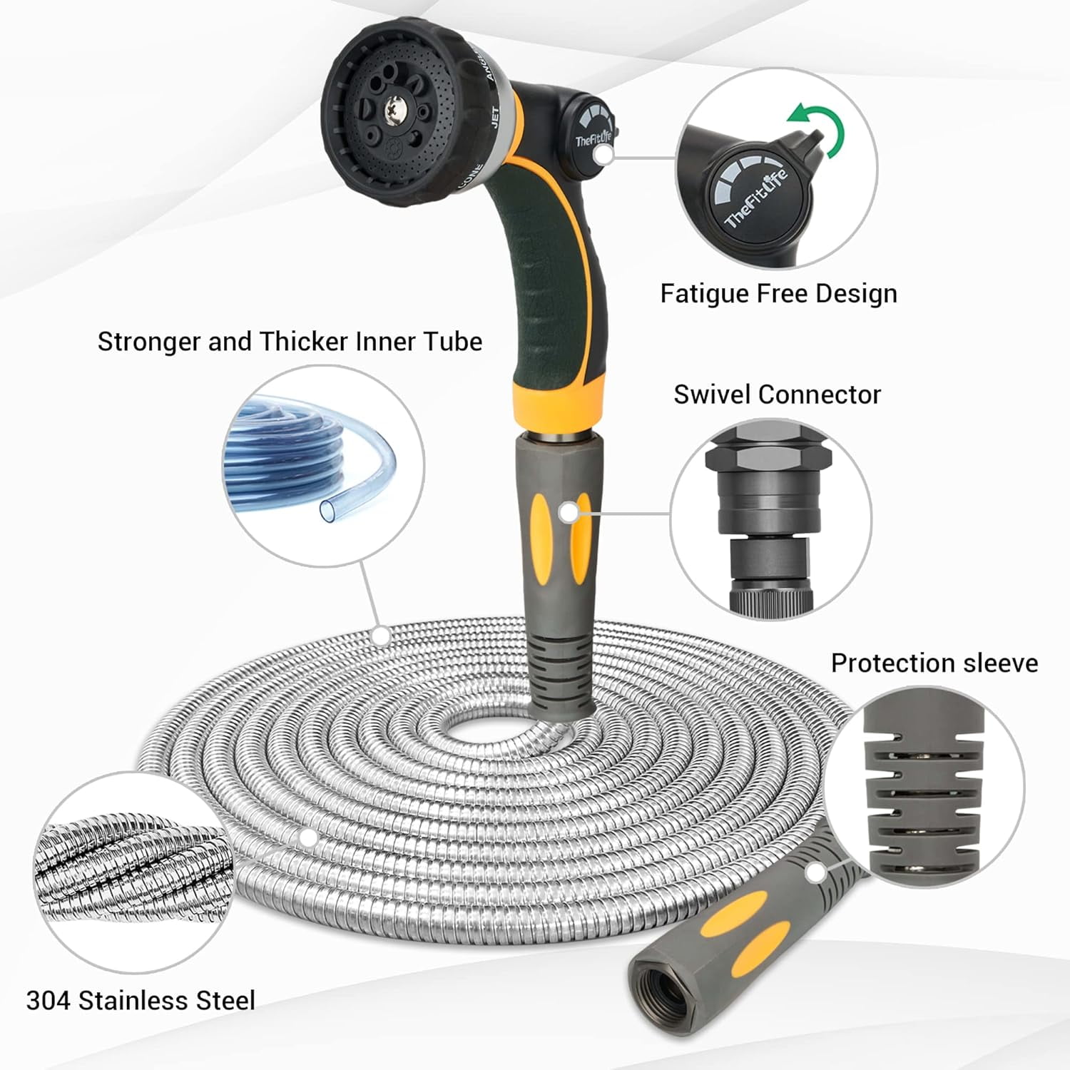 Durable Anti-Rust Metal Garden Hose - 50 FT Heavy Duty Stainless Steel ...