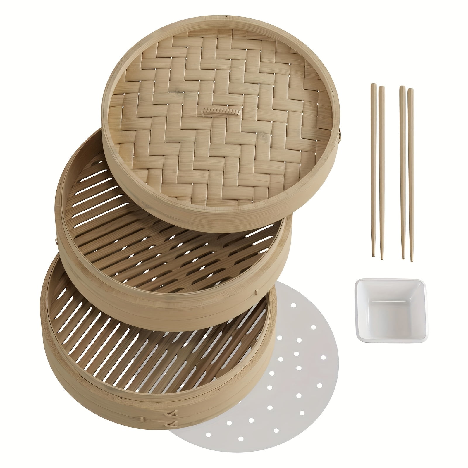 [Durable Bamboo Steamer] Durable 2-Tier 10-Inch Bamboo Steamer Basket ...