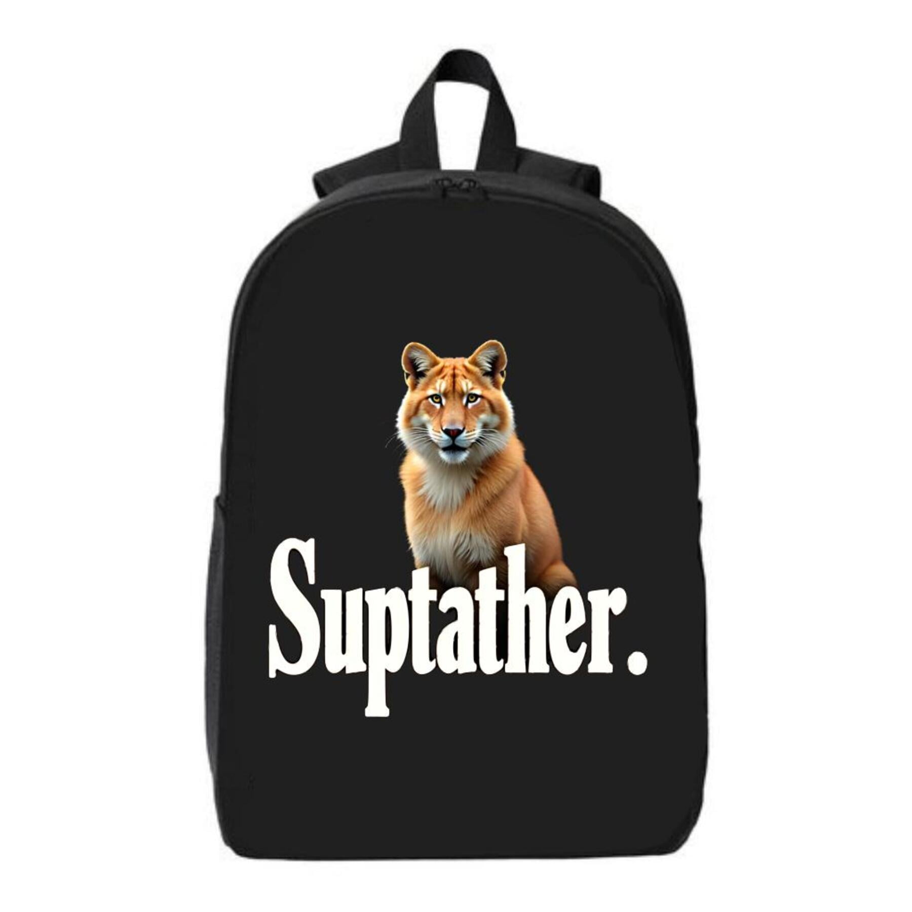 Durable Black School Backpack with Tiger Illustration and ' Supfather ...