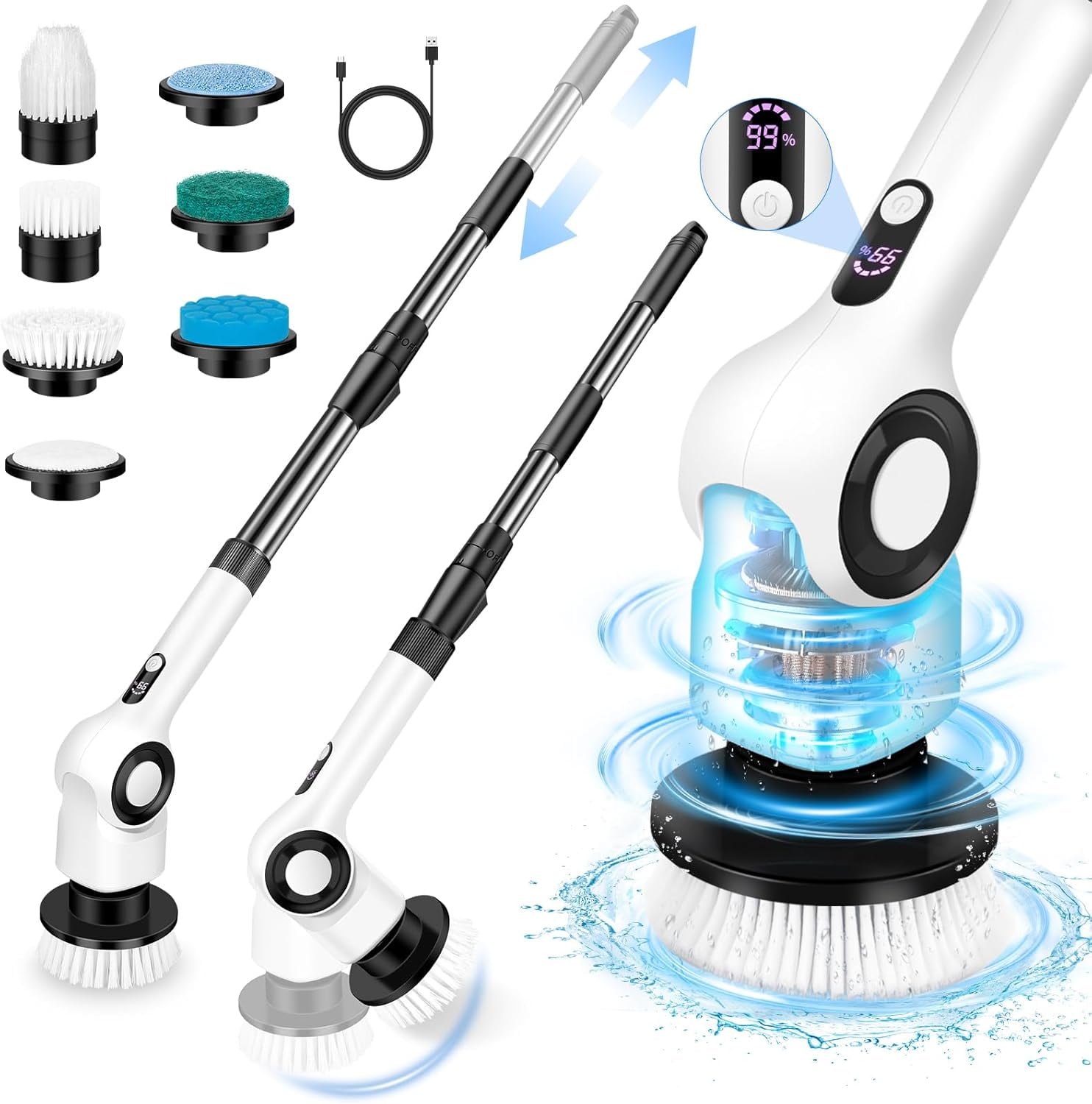 Electric Spin Scrubber, Cordless Shower Scrubber with 7 Scrub Brushes ...