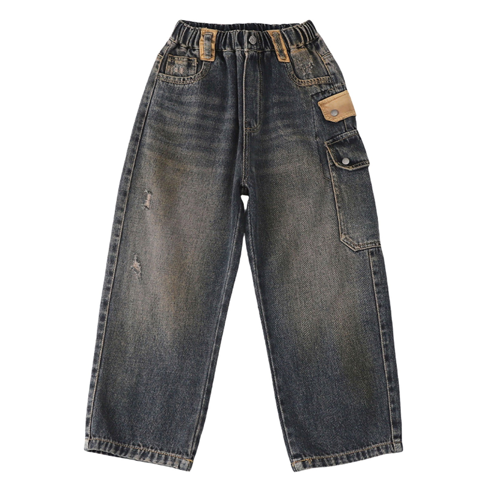 Durable Boys Cargo Jean Pants, Straight Leg Loose Denim with Pockets ...
