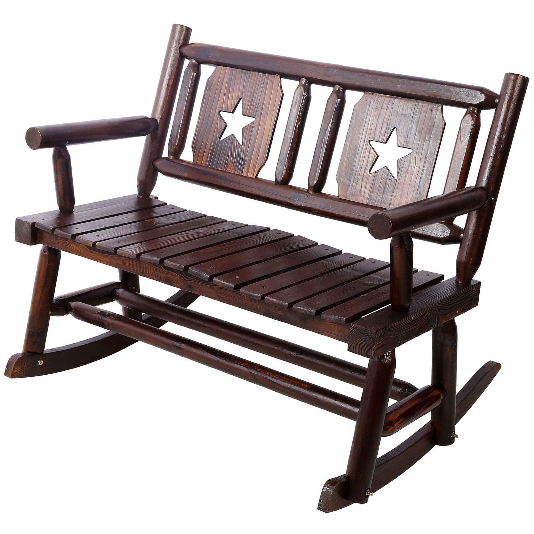 Durable Carbonized Brown Wooden Outdoor Rocking Bench for 2 Persons ...