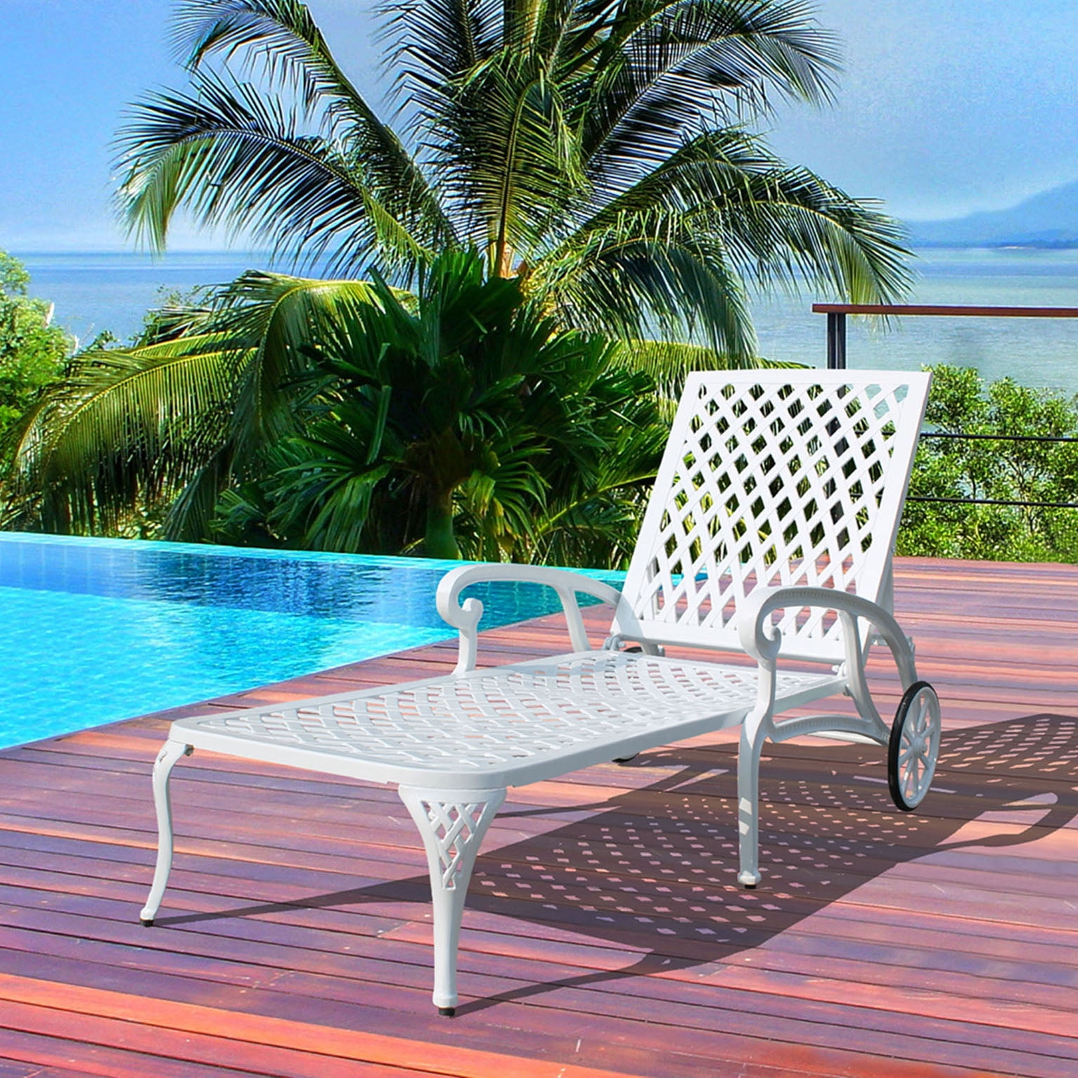 Durable Cast Aluminum Chaise Lounge Chair With Wheels, Adjustable 3 ...