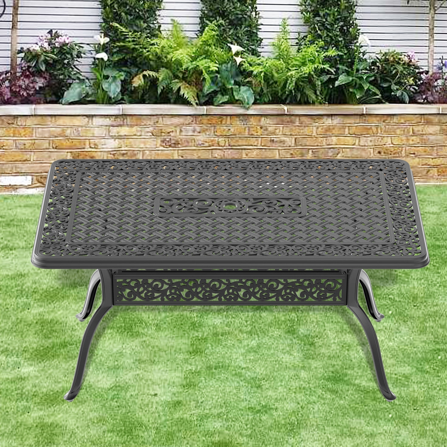 Durable Cast Aluminum Outdoor Dining Table with Black Frame and ...