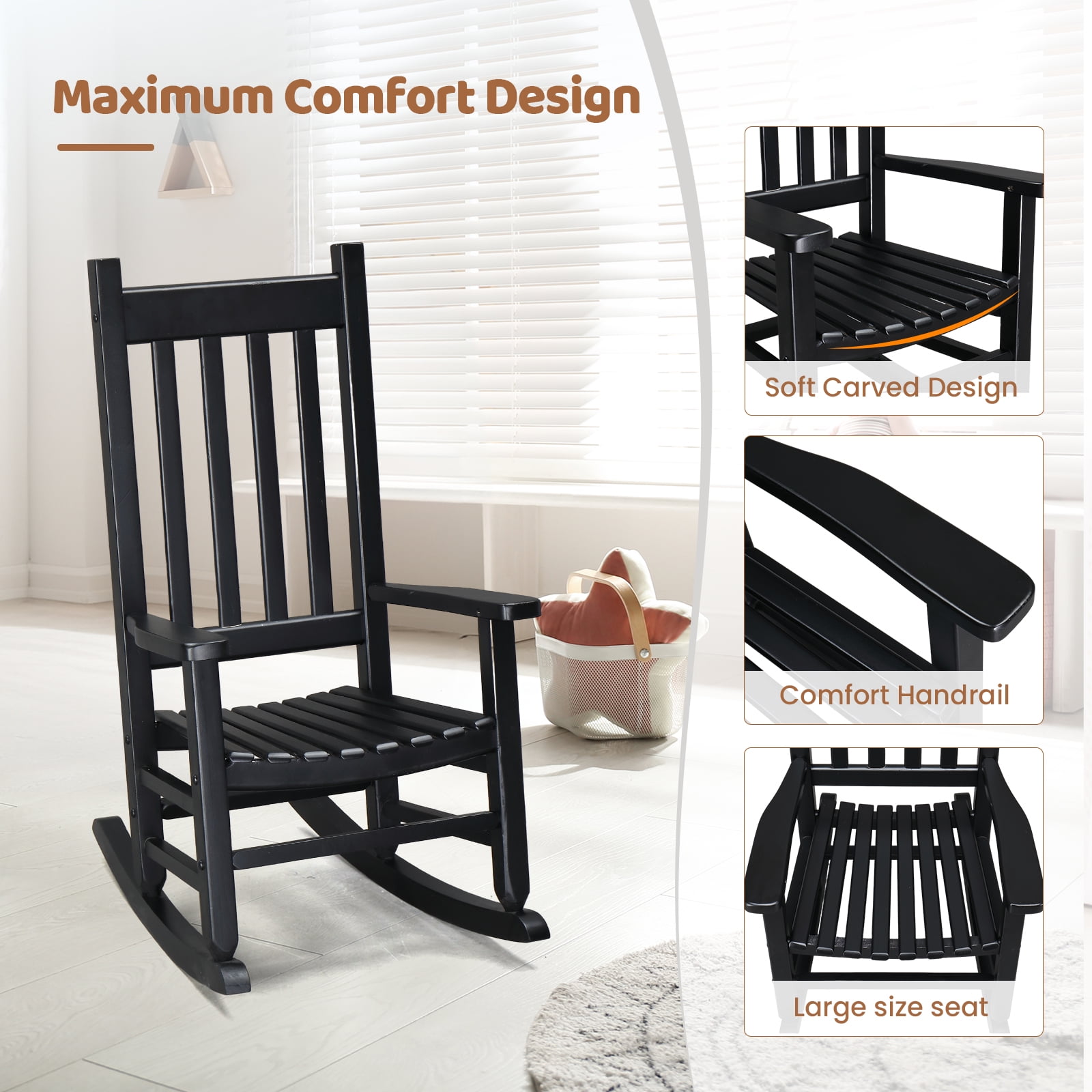 Durable Child's Wood Porch Rocker Outdoor Rocking Chair for children ...