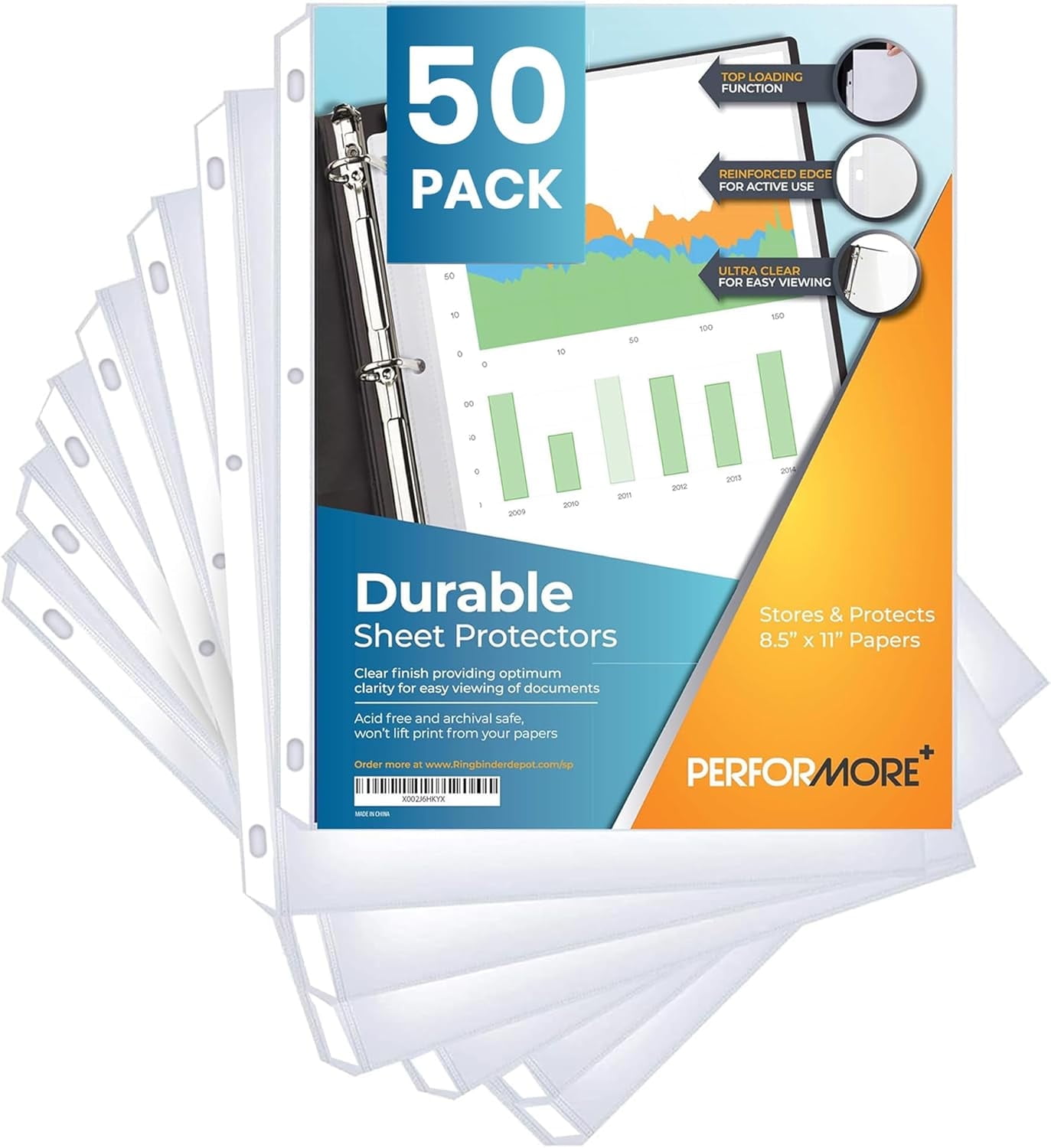 Performore, Durable Clear Sheet Protectors, 50 Pack, 8.5 x 11 Inches ...