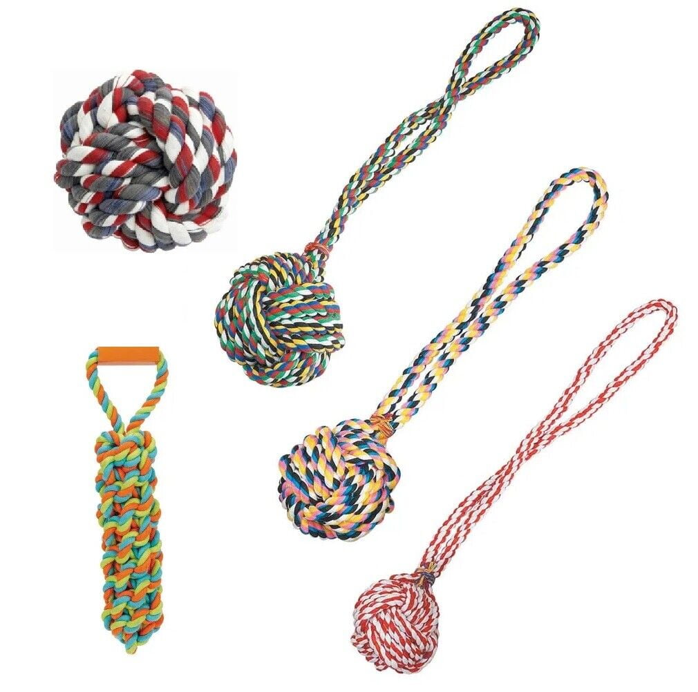 Durable Colorful Bright Knotted Tug Toss Play Dog Rope Toy Dental ...
