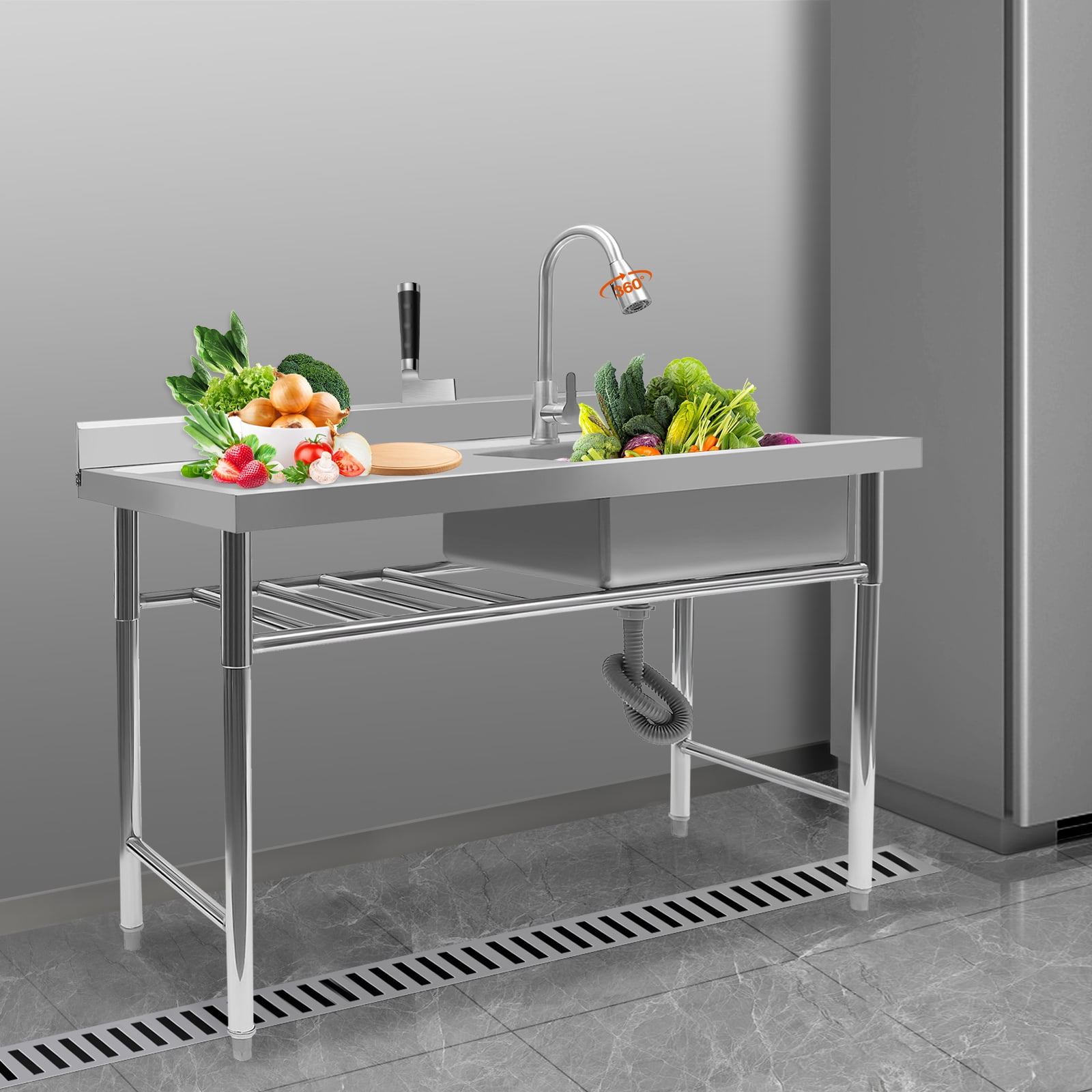 Durable Commercial Restaurant Sink with 304 Stainless Steel, Hot & Cold ...