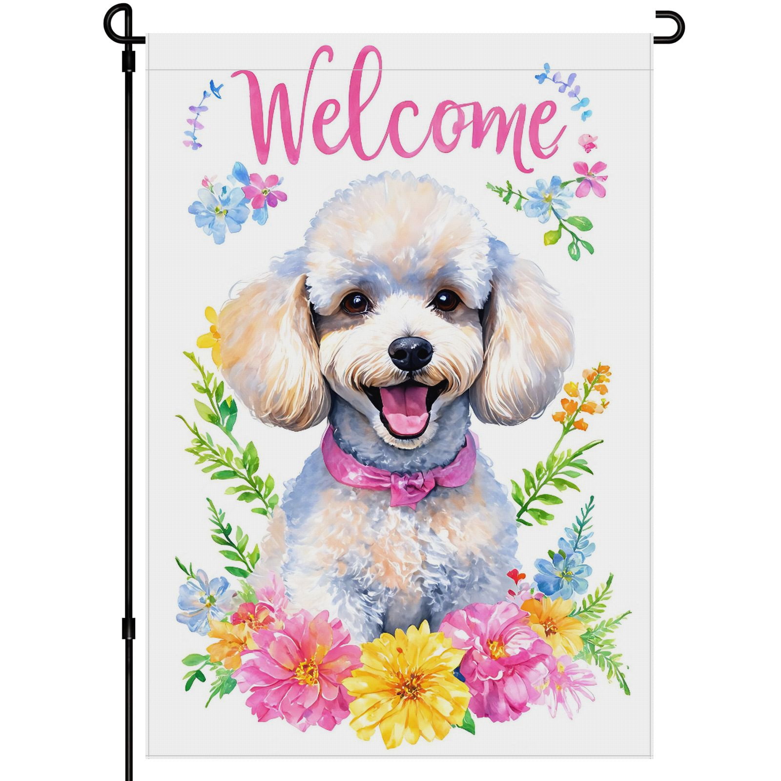 28x40 Spring Garden Flags for Outside - Double-sided Poodle Dog Floral ...