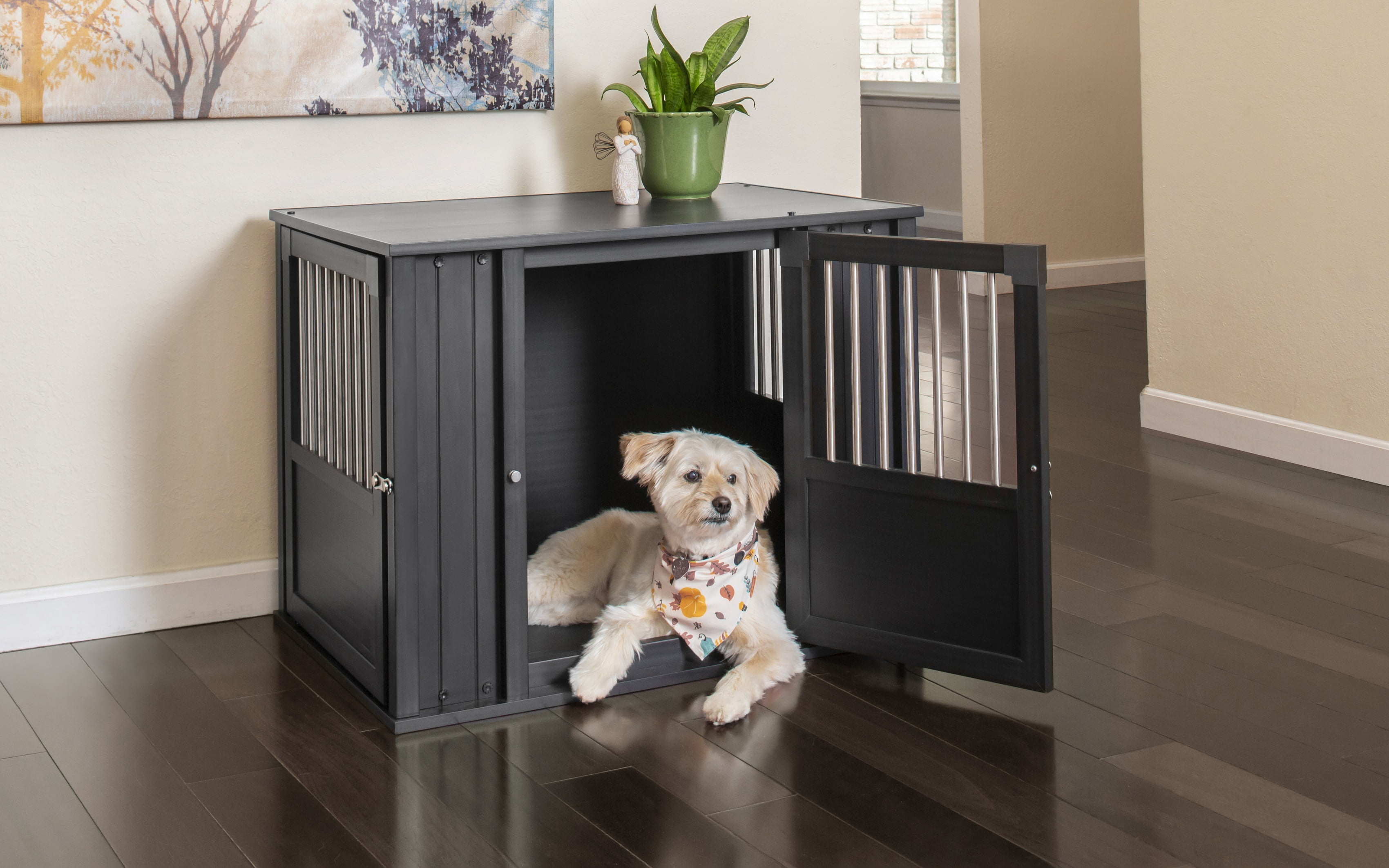 New Age Pet® ECOFLEX® Flexi Door Medium Dog Crate in Black with Brushed ...