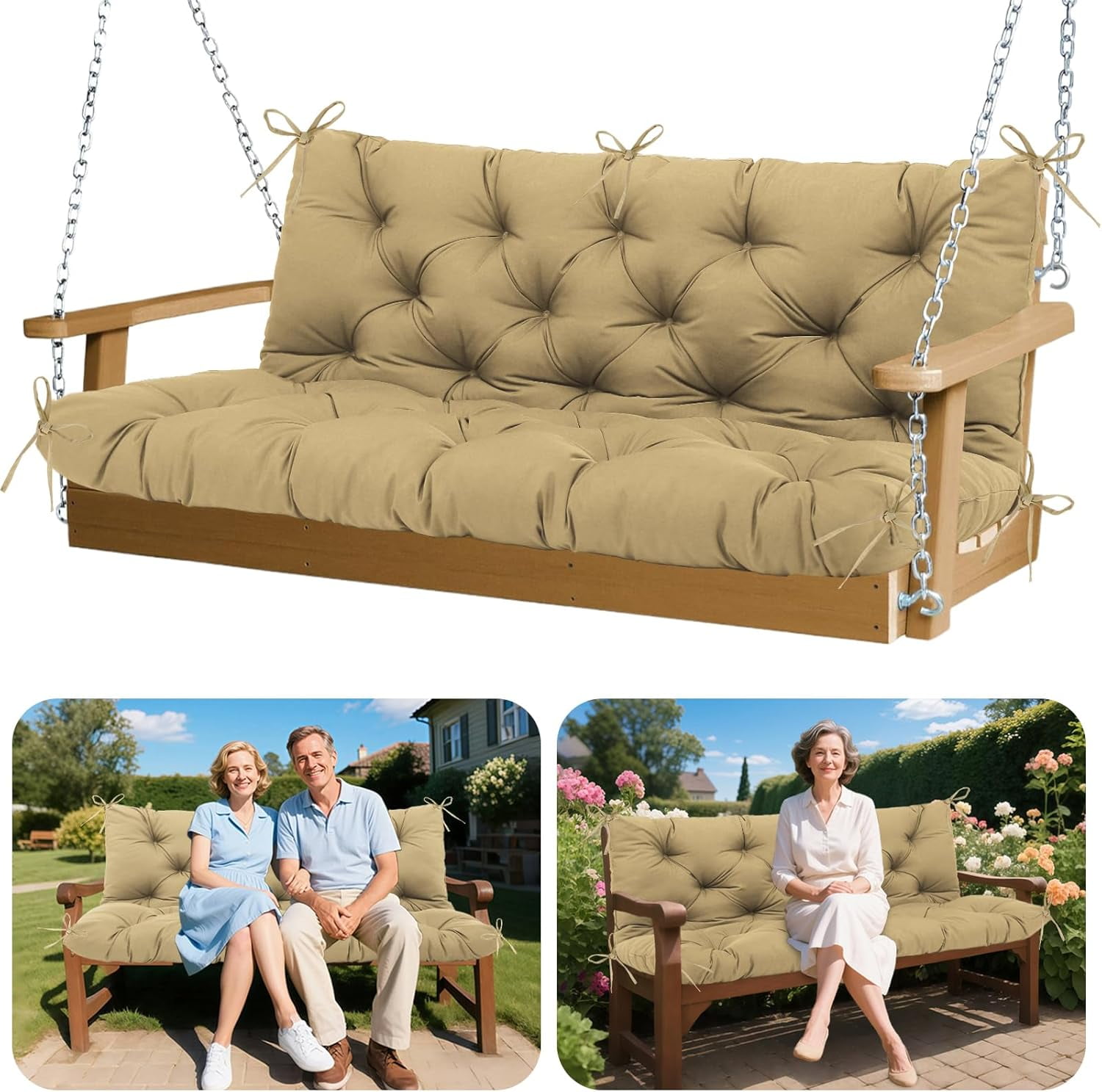 Durable Not Easy to Fade Porch Swing Cushions 60 inch Extra Thick 5 Inch Waterproof Outdoor ...