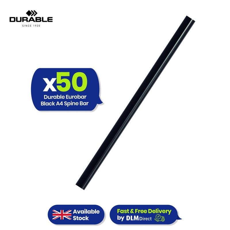 Durable Eurobar A4 Spine Bars Black Pack of 50 – Metal Filing Bar for ...