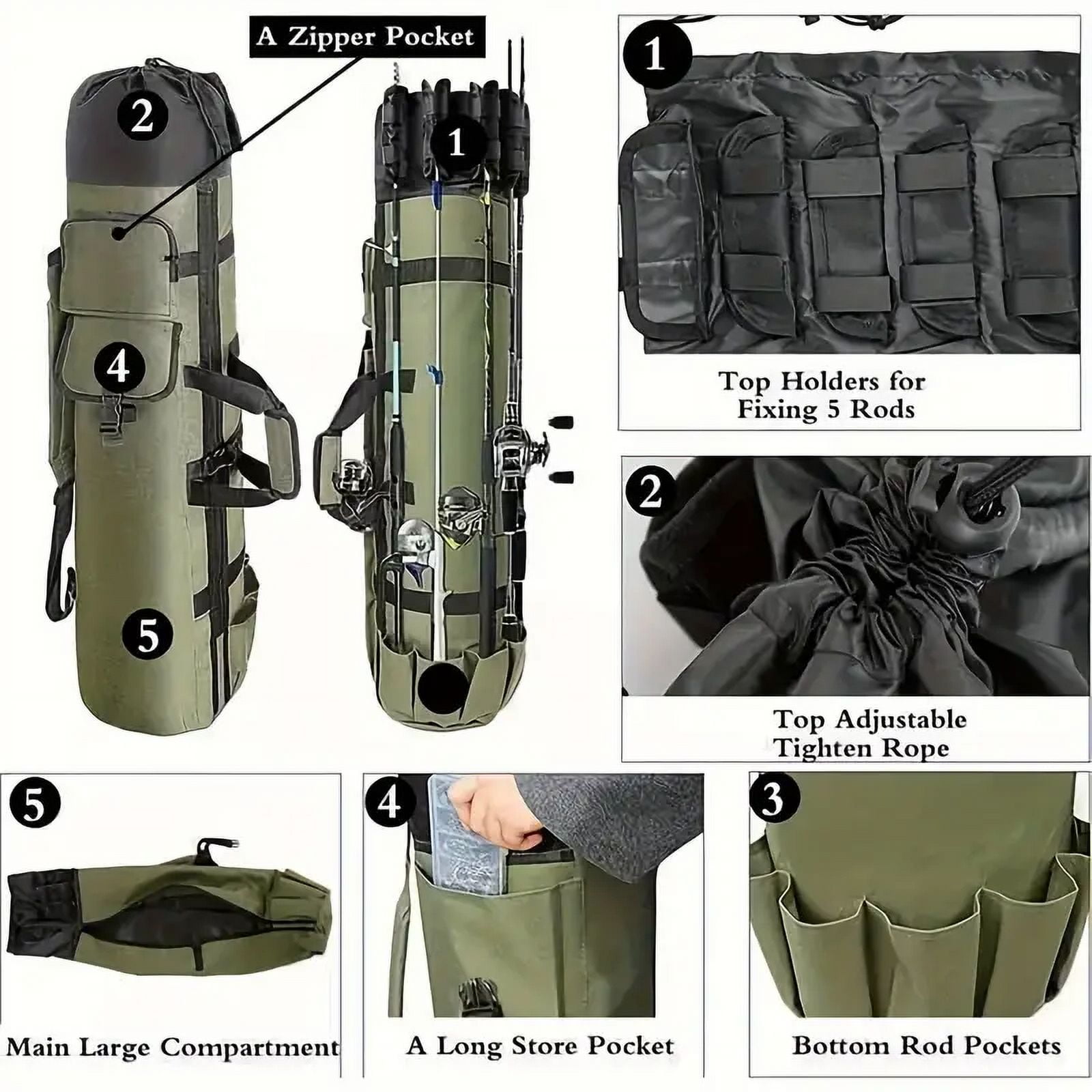 Durable Fishing Rod Bag – Holds 5 Rods, Water-Resistant, Multi ...