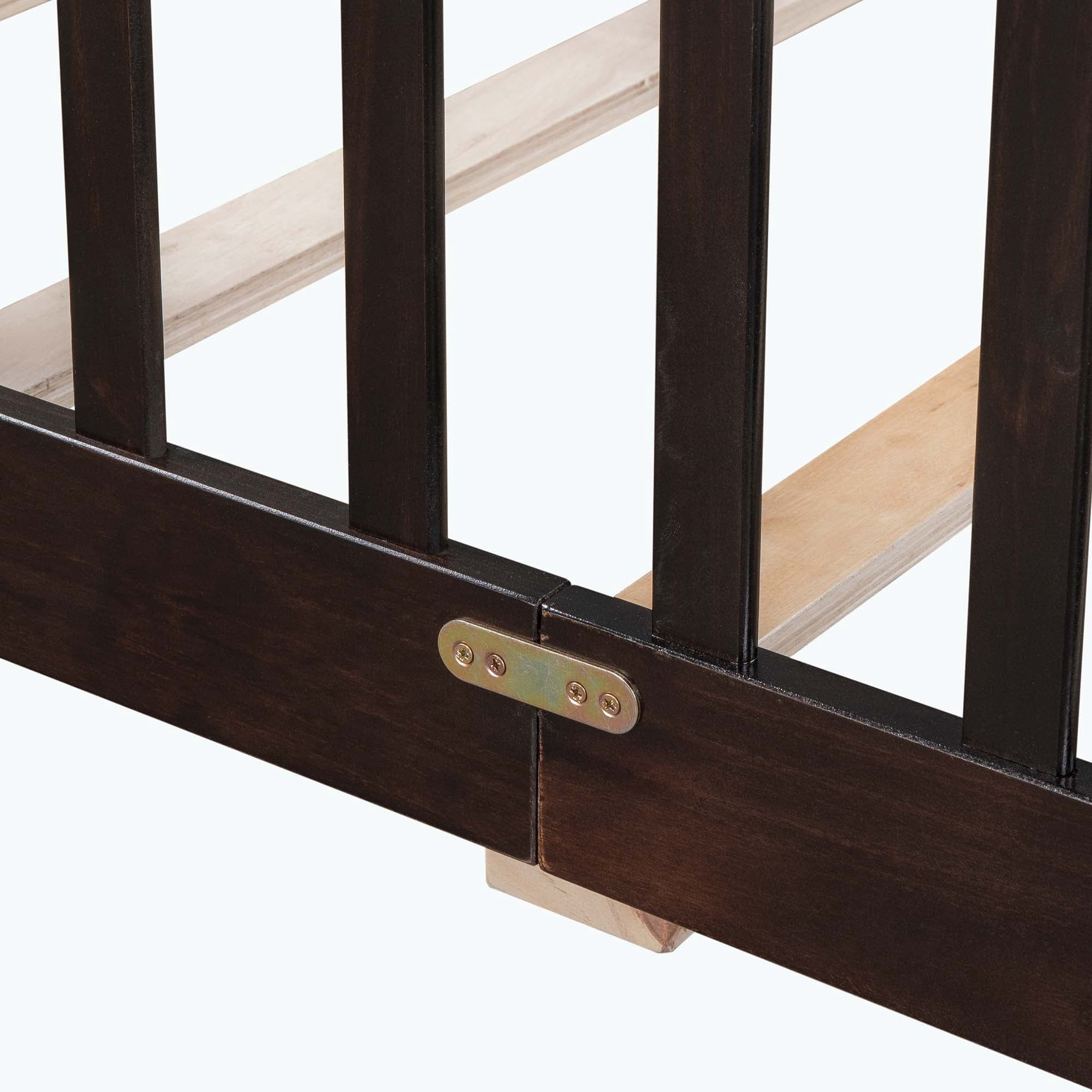 Durable Floor Platform Bed with Fence Espresso+Queen size-door ...