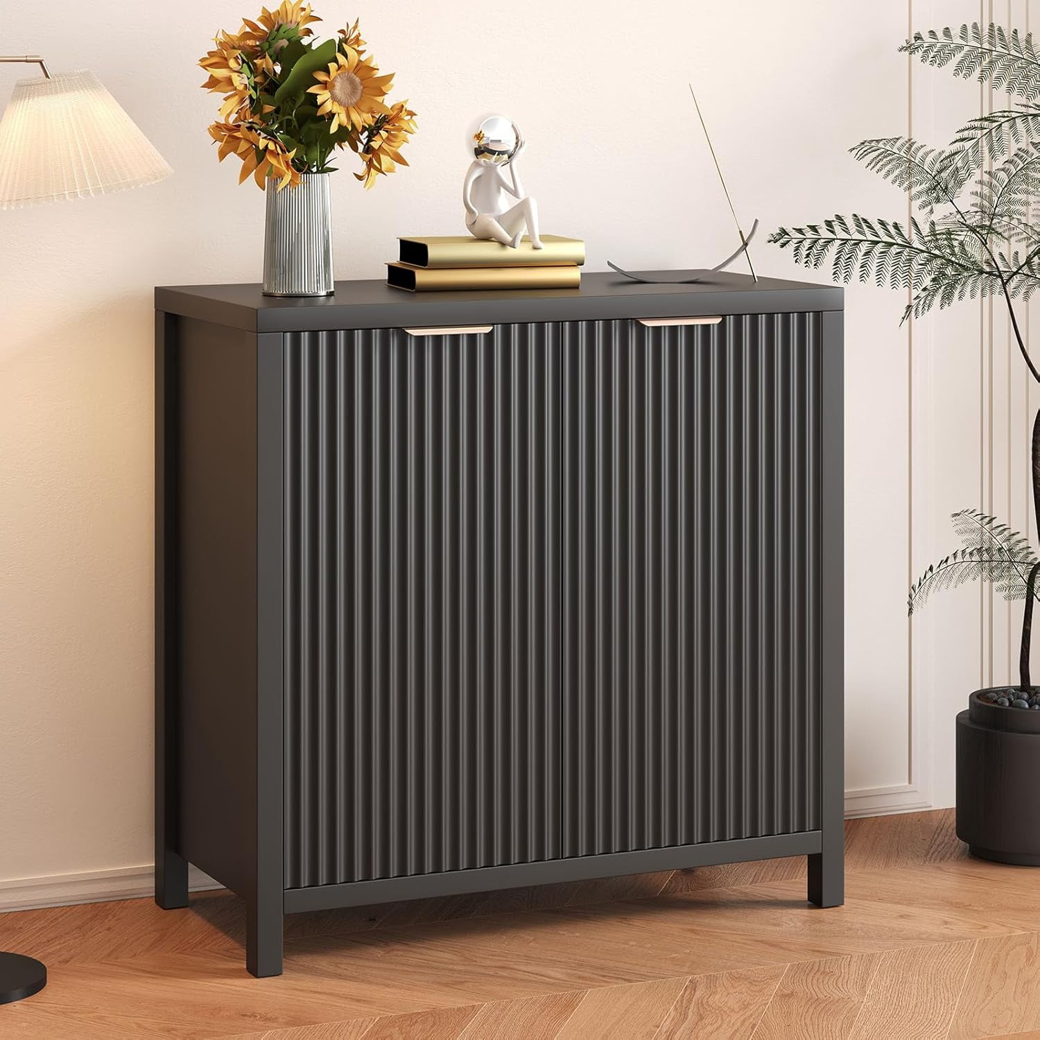 Durable Fluted Door Accent Cabinet 2 Door 3 Drawer Sideboard Buffet ...