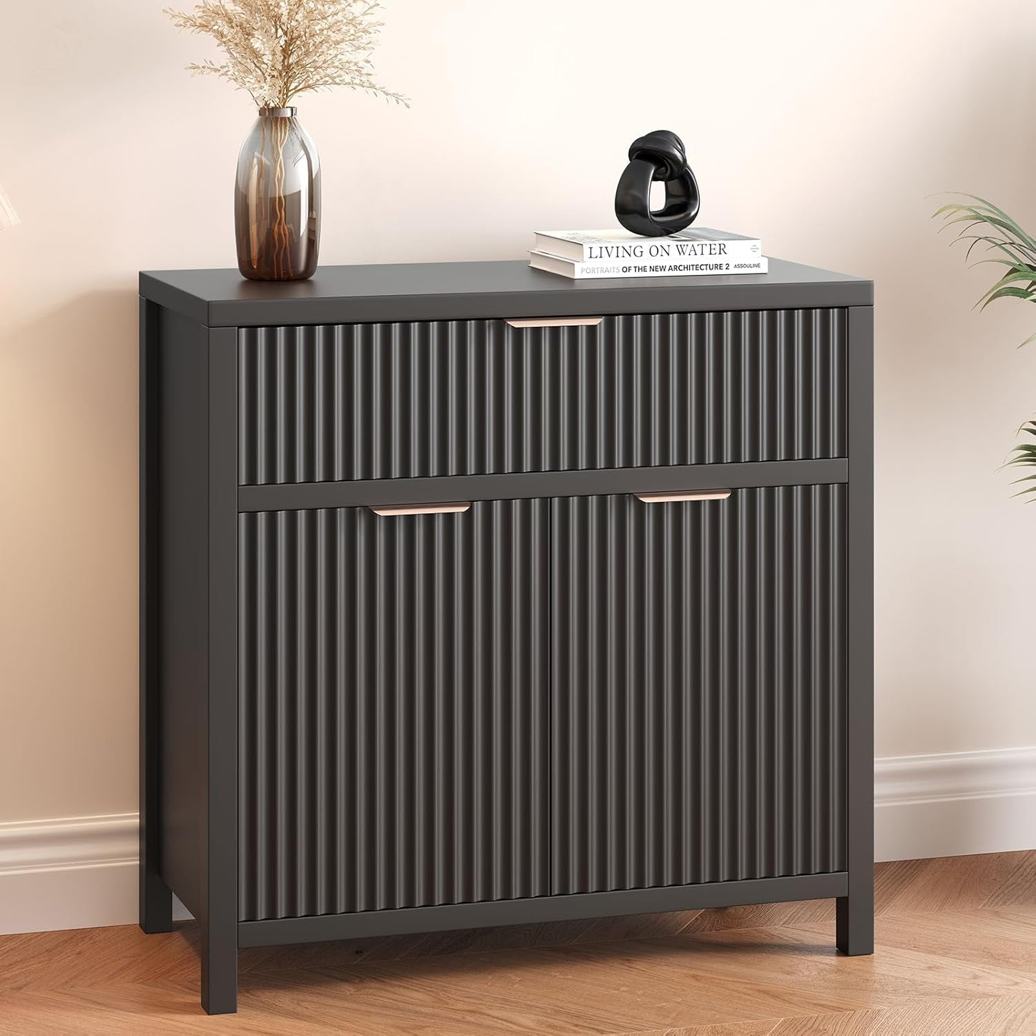 Durable Fluted Door Accent Cabinet 2 Door 3 Drawer Sideboard Buffet ...