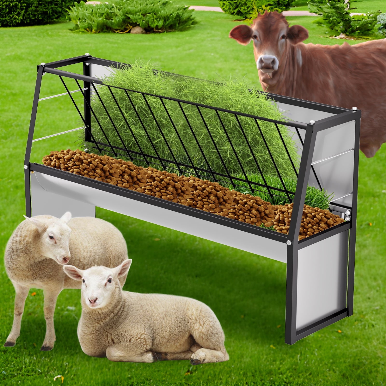 Durable Galvanized Steel Goat Hay Feeder, 60" L Livestock Goat Feeder ...