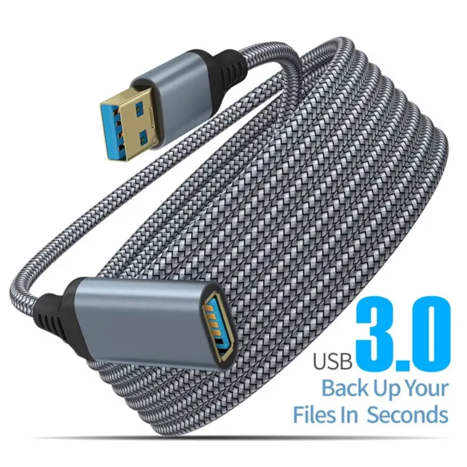 Durable High-Speed Nylon Braided USB 3.0 Male-To-Female Data Extension ...