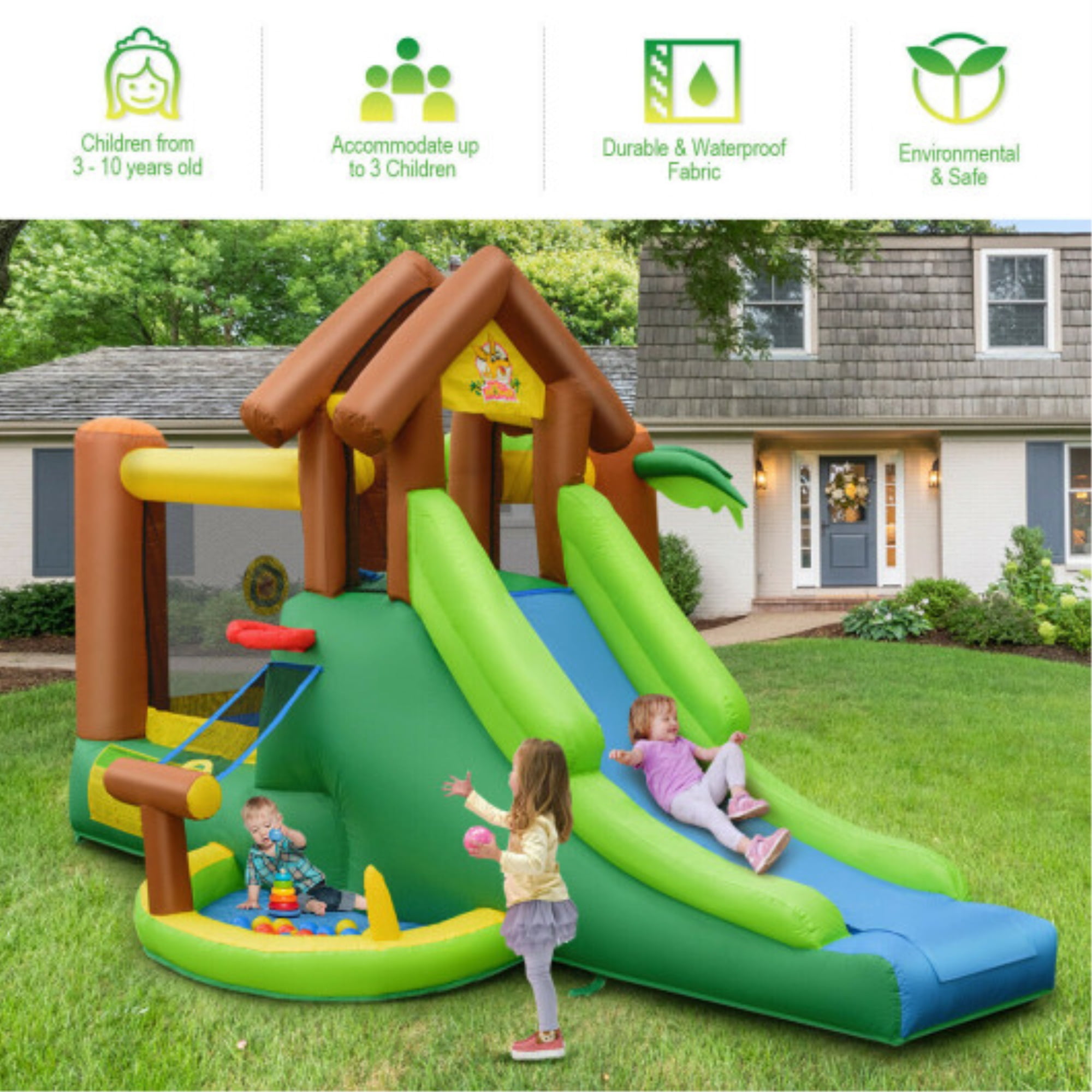 Durable Inflatable Water Slide with Trampoline, Slides, and Climbing ...