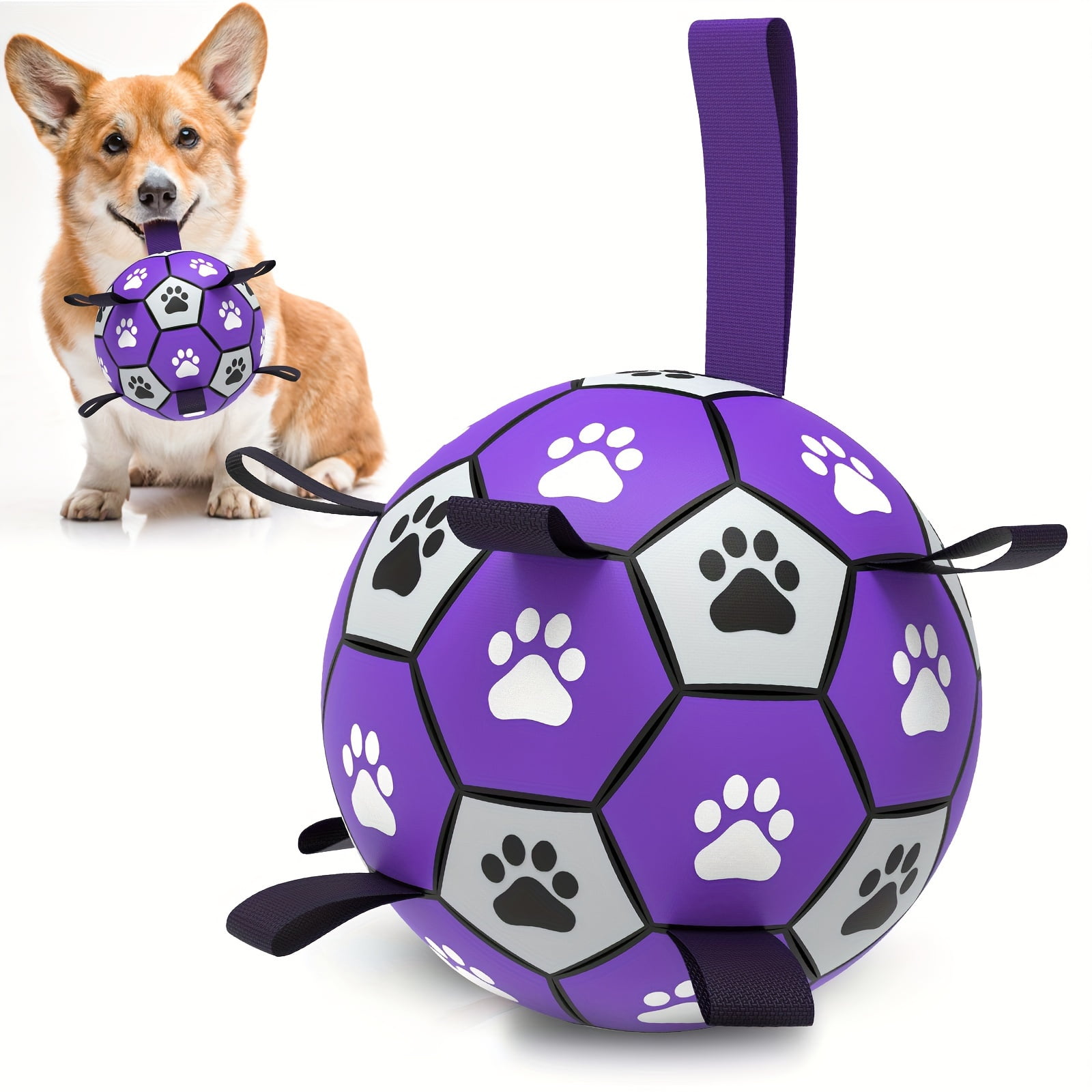 Durable Interactive Rubber Dog Soccer Ball with Straps | Chew-Resistant ...