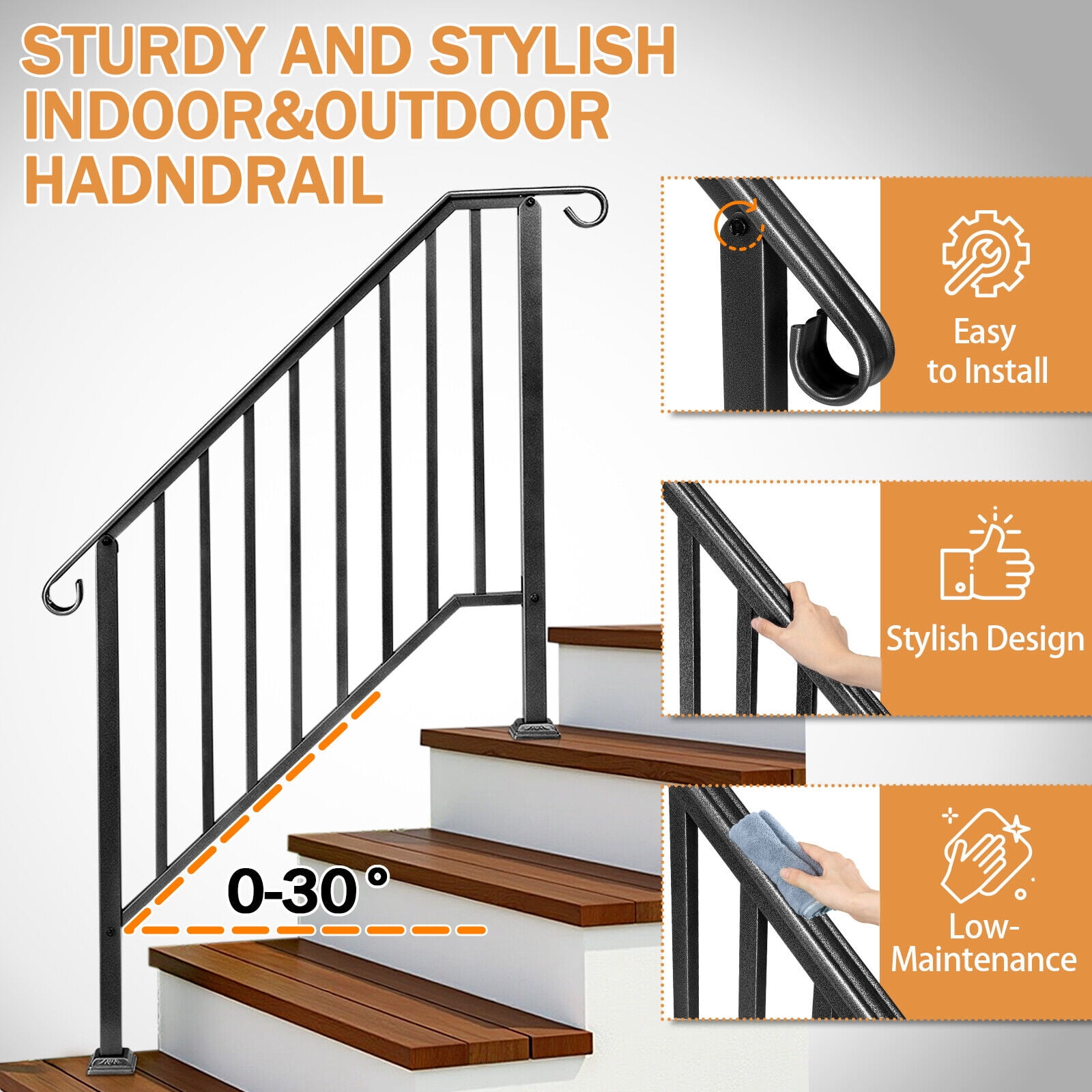 Durable Iron Handrail Picket 3 or 4 Steps Stair Railing for Outdoor Use ...