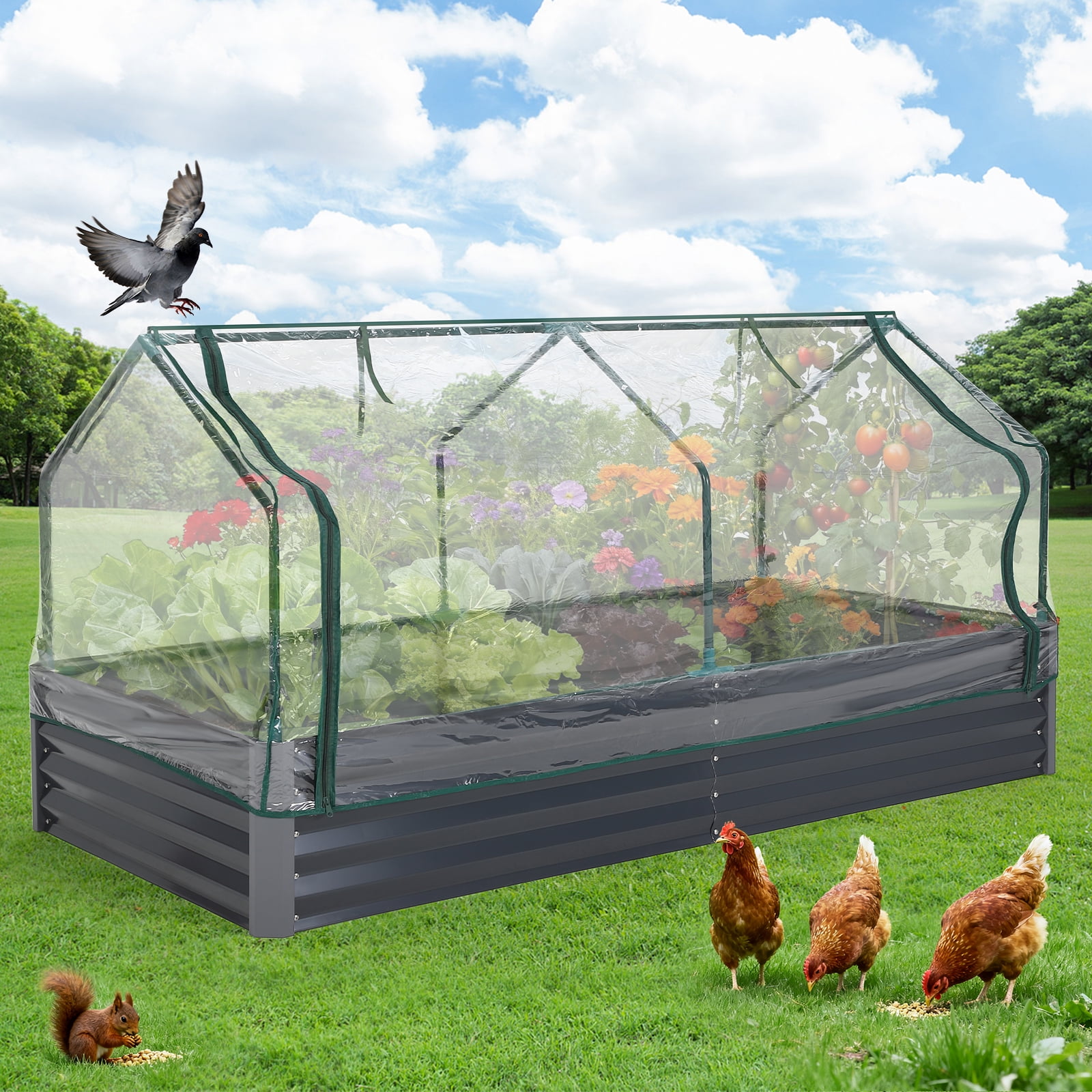Durable Large Galvanized Raised Garden Bed Kit with Zippered Screen ...