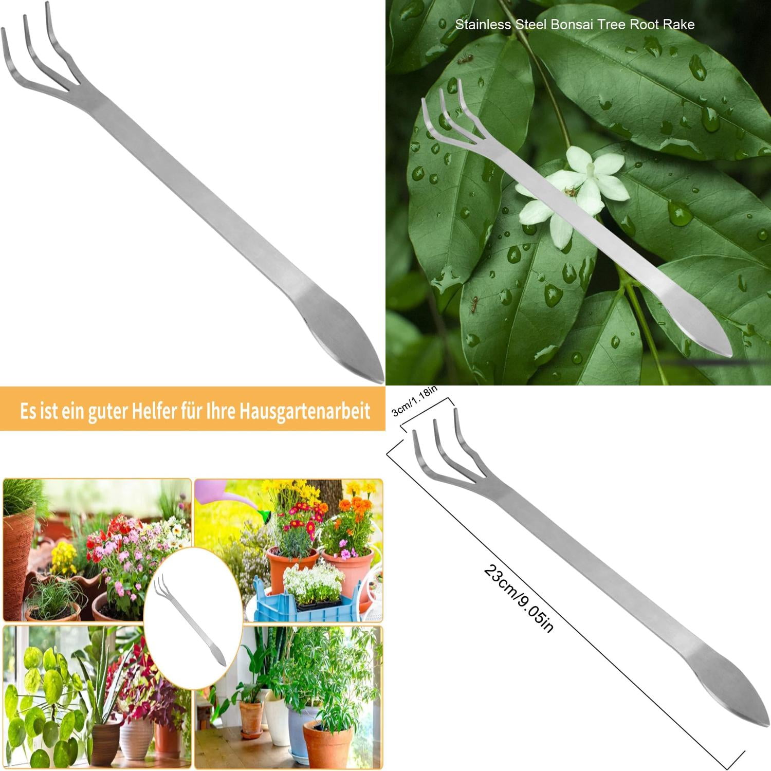 Durable Lightweight 3-Prong Stainless Steel Root Rake - Ergonomic Tool ...