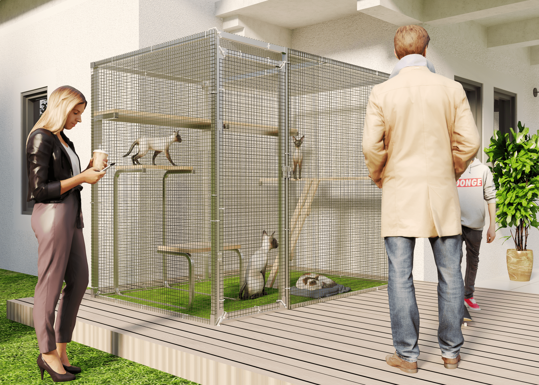 Durable Metal Cat Catio Enclosure with Weatherproof Roof, 7.8ft x4.9ft ...