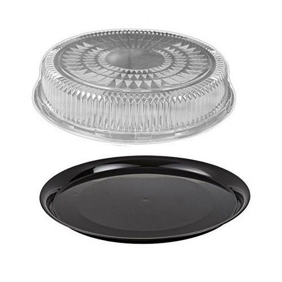 Durable Packaging 12" Black Round Flat Disposable Catering Party Tray ...