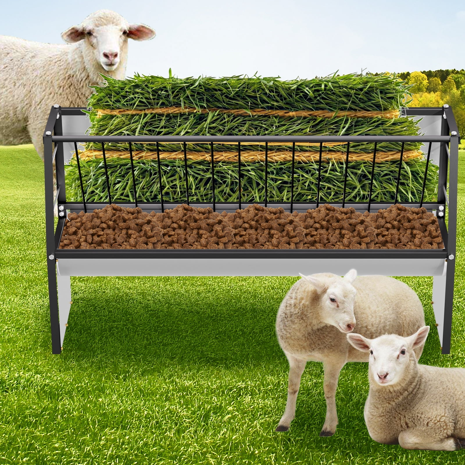 Durable Pasture Feeder, Galvanized Steel Livestock Goat Feeder, 60 ...