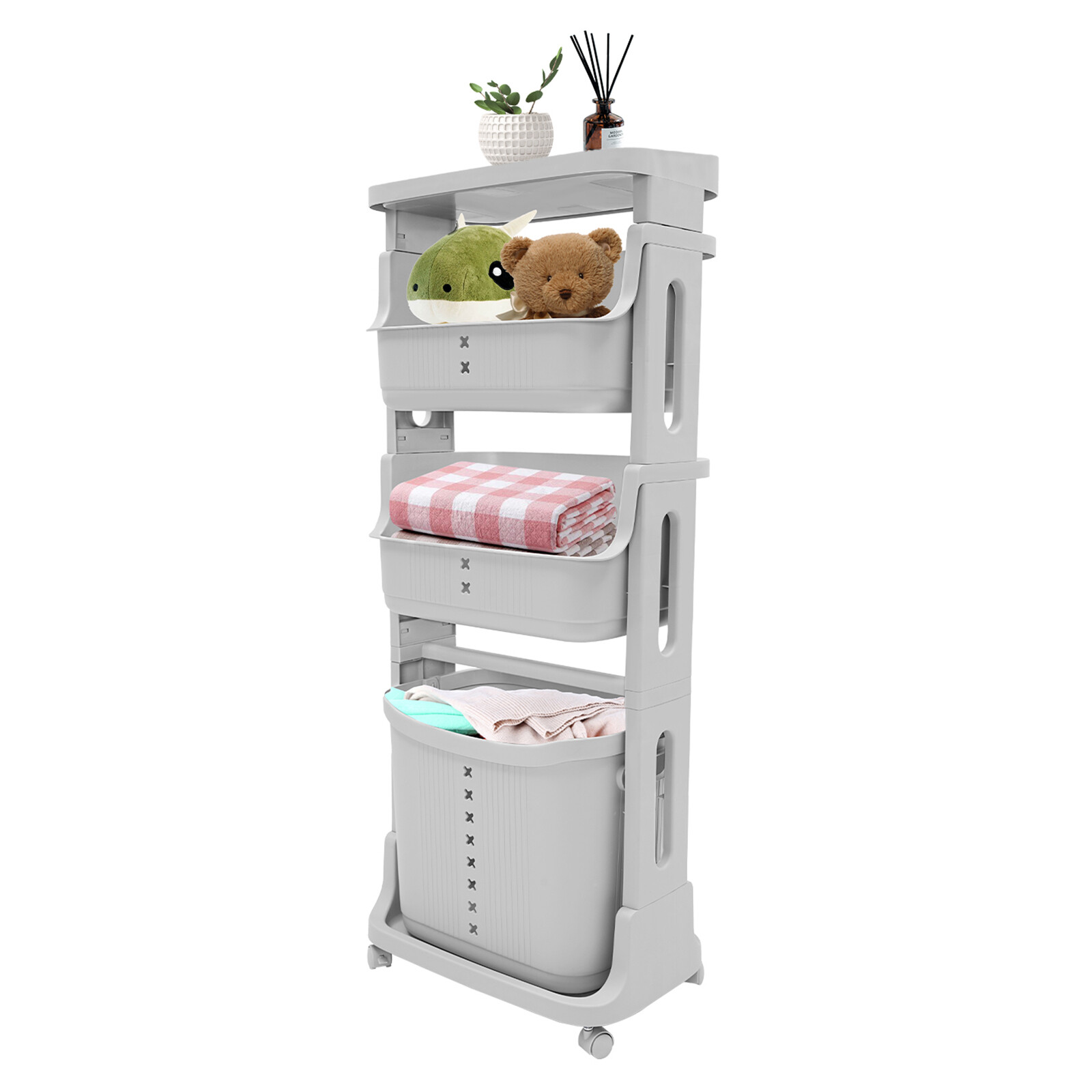 Durable Plastic Laundry Hamper Cart With Rolling Design For Clothes ...