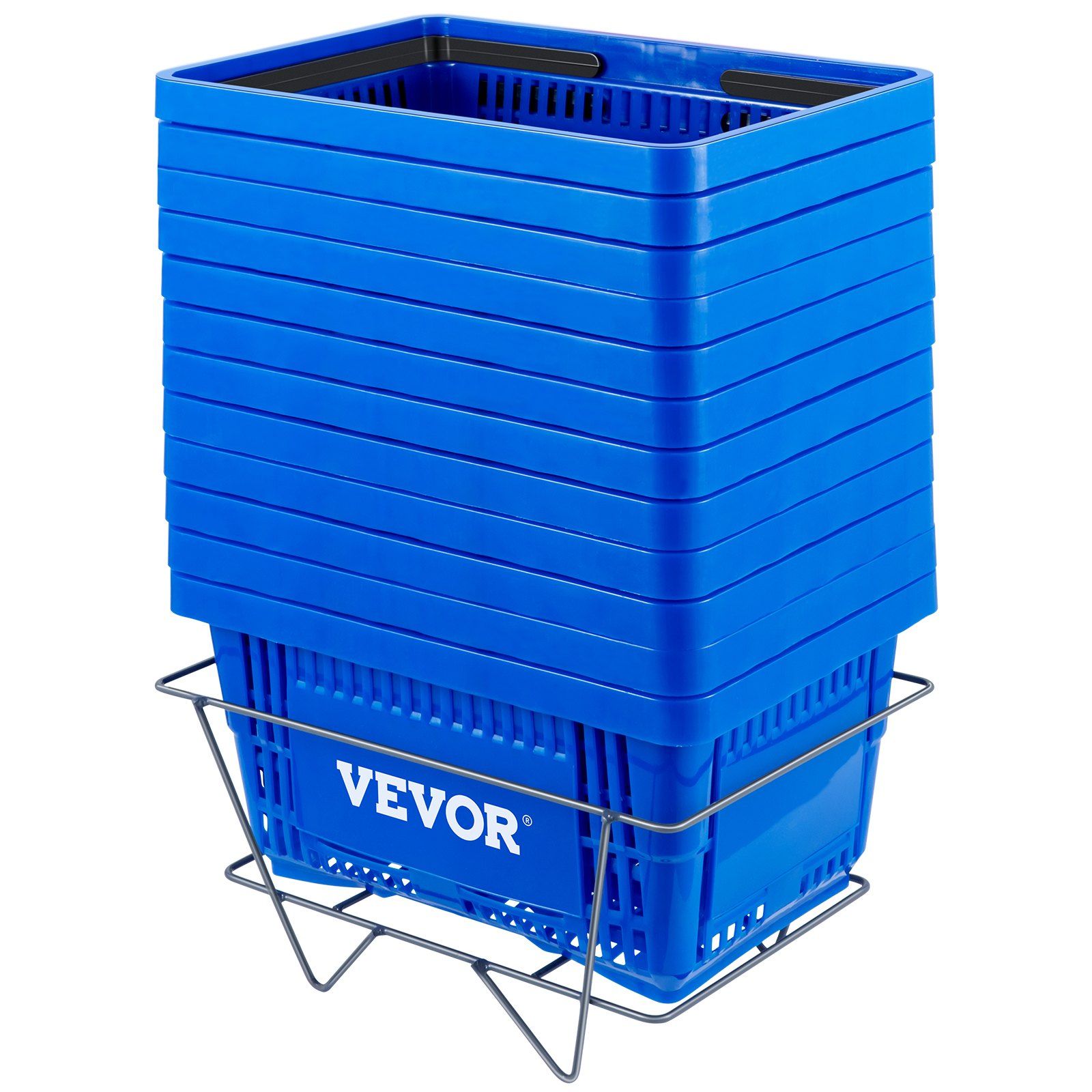 Durable Plastic Shopping Baskets with Iron Stand, Set of 12 Blue PE ...