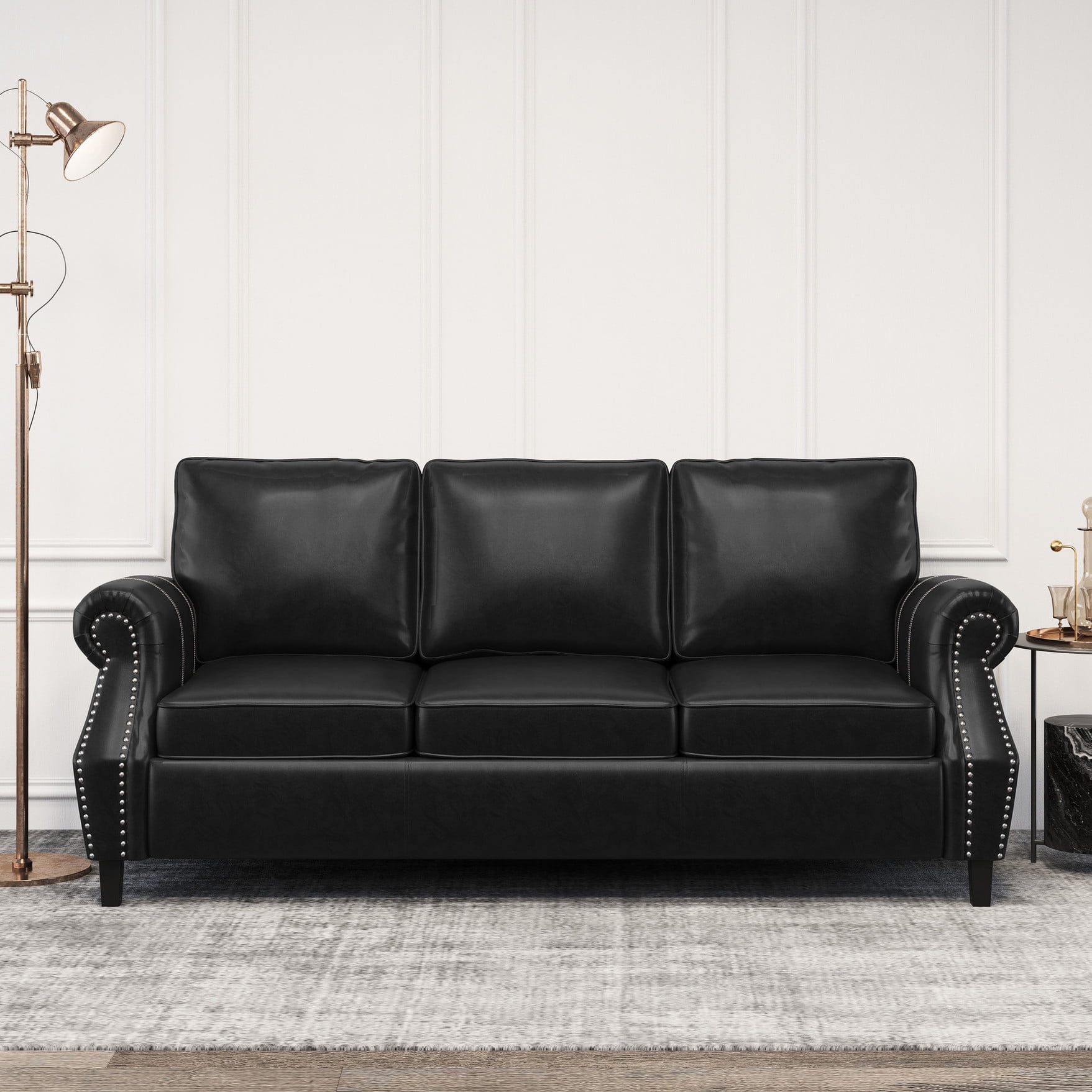 Durable Polyurethane Construction - Contemporary Sofa with Nailhead ...