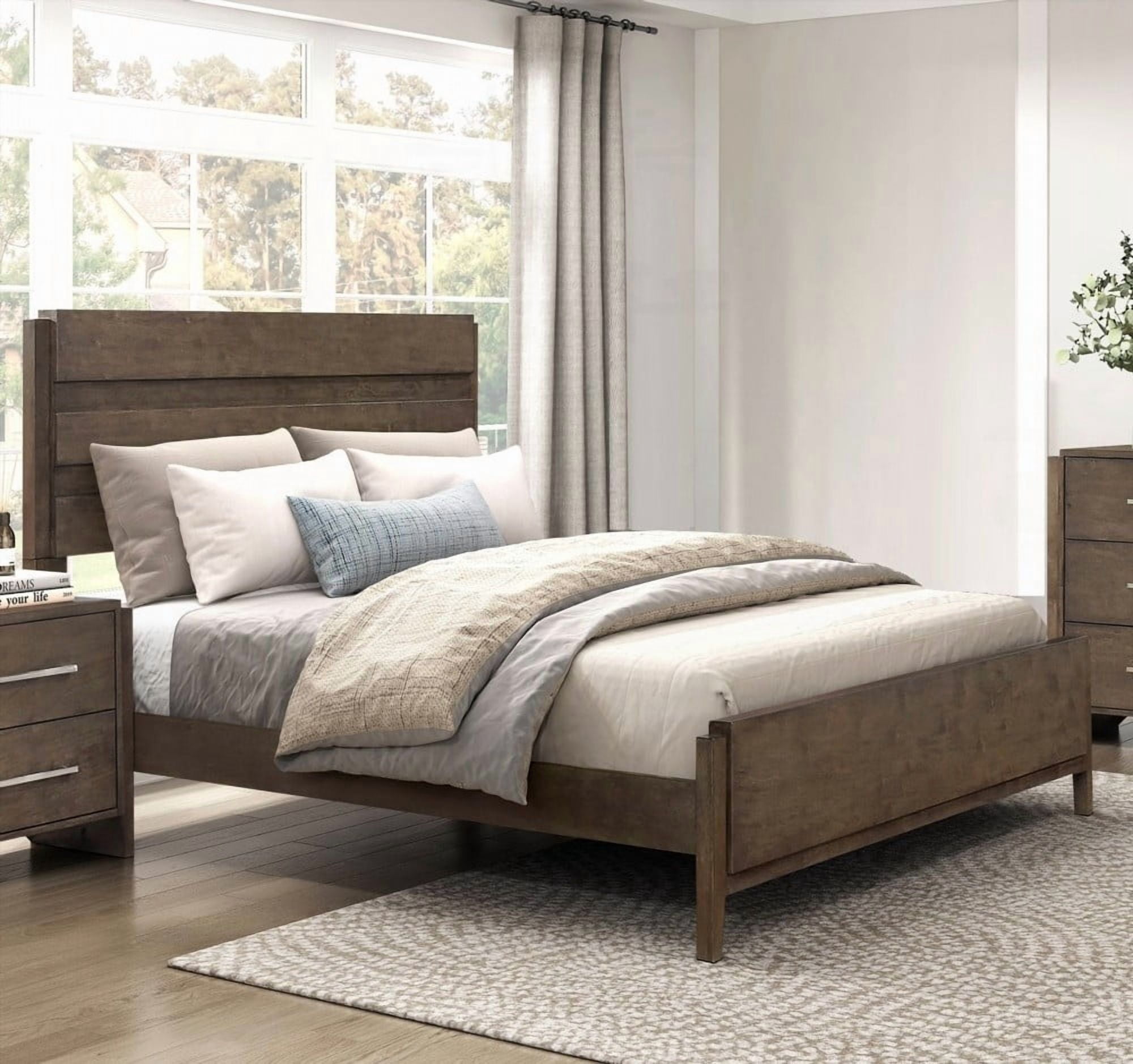 Durable Queen Bed in Dark Walnut Finish, Made of Solid Rubberwood ...