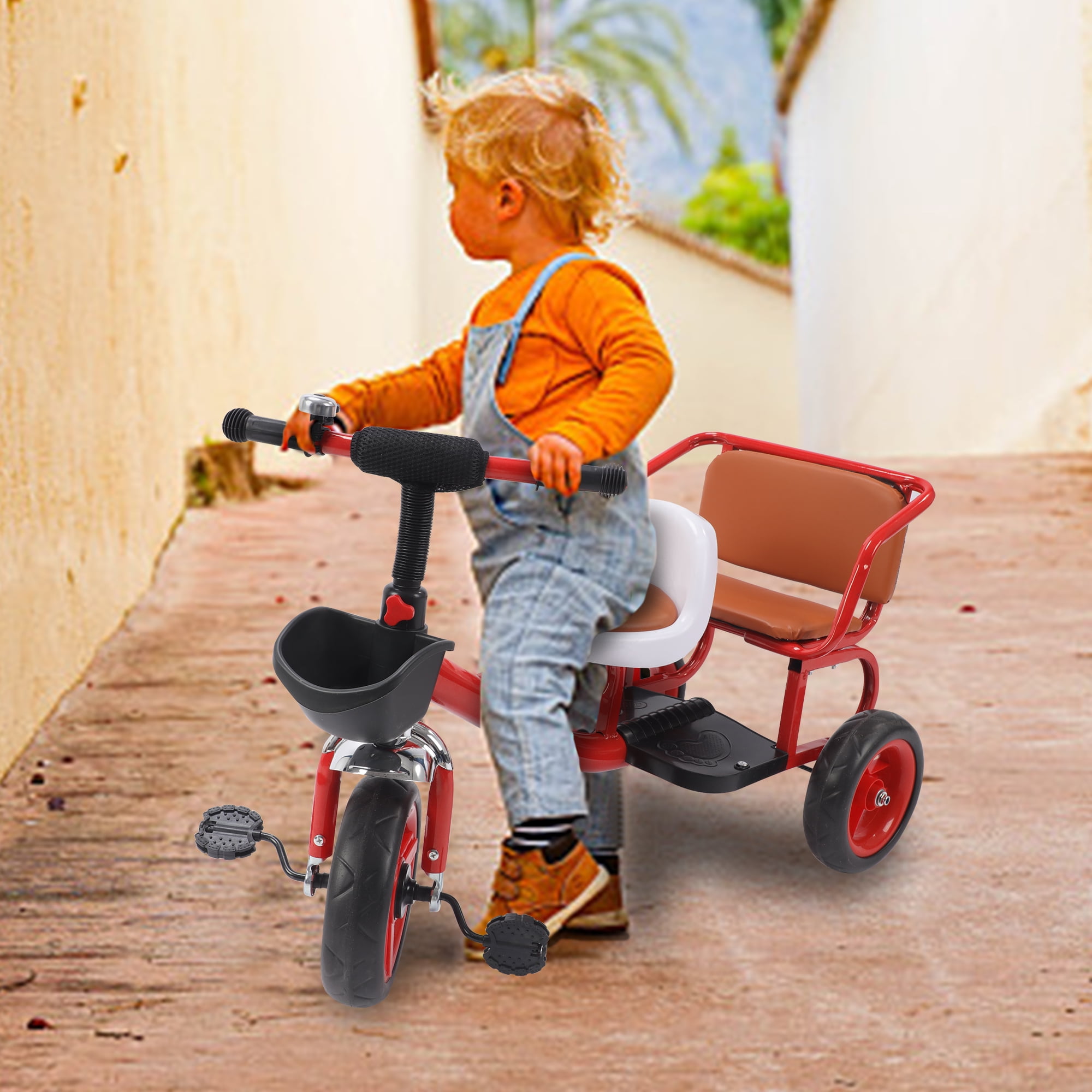 Durable Rubber-Wheeled Kids Trike – Double Seat Design for Siblings ...