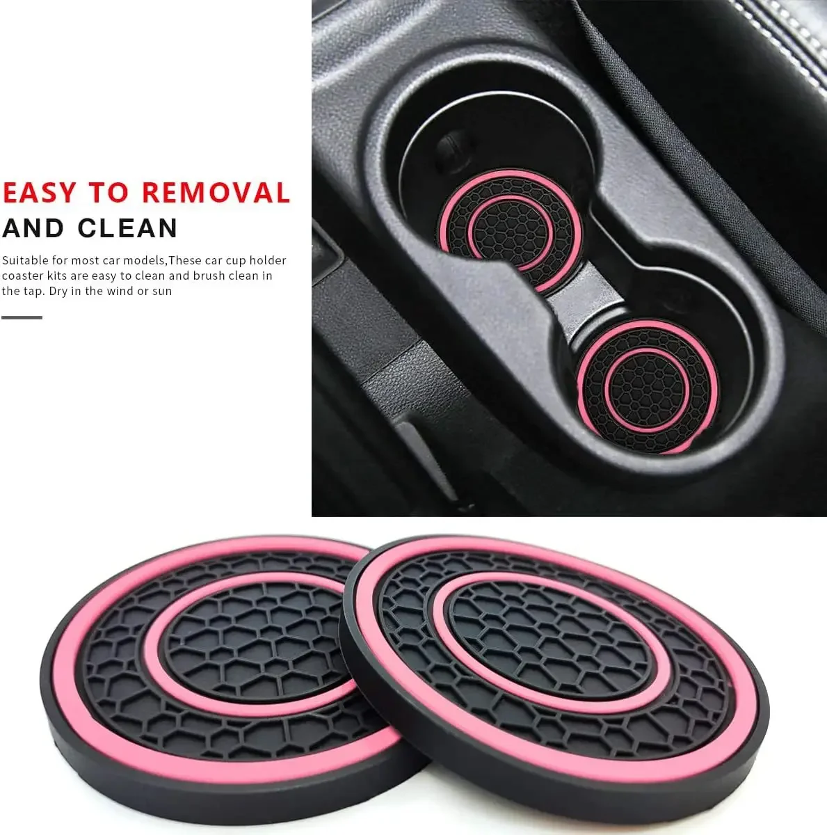 Durable Silicone Car Cup Holder Coasters, Non-Slip Center Control ...