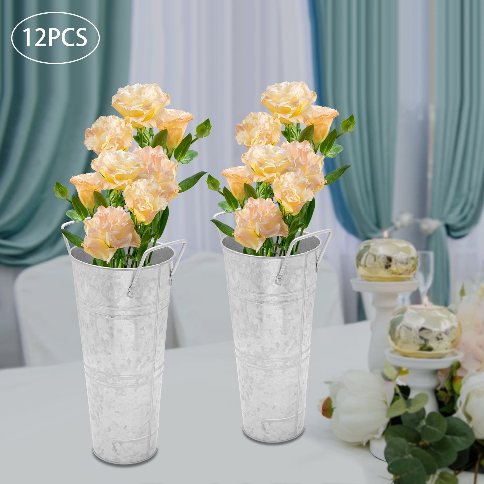 Durable Silver Flower Bucket Set, 12-Pack, 6x10in Galvanized Iron ...