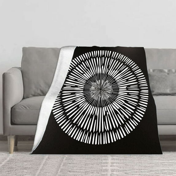 Durable Soft Flannel Blanket - Cozy Black & White Radiating Pattern ...