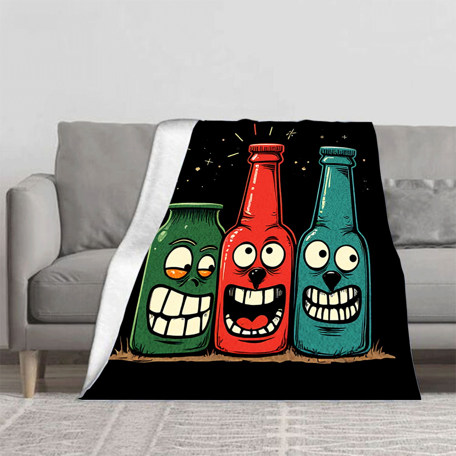 Durable Soft Flannel Blanket - Cozy Cartoon Bottles Design Perfect for ...