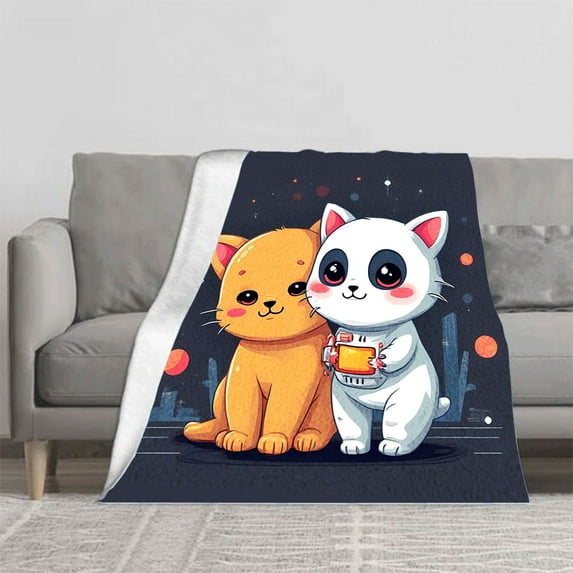 Durable Soft Flannel Blanket - Cozy Cartoon Cat Design Perfect for Sofa ...