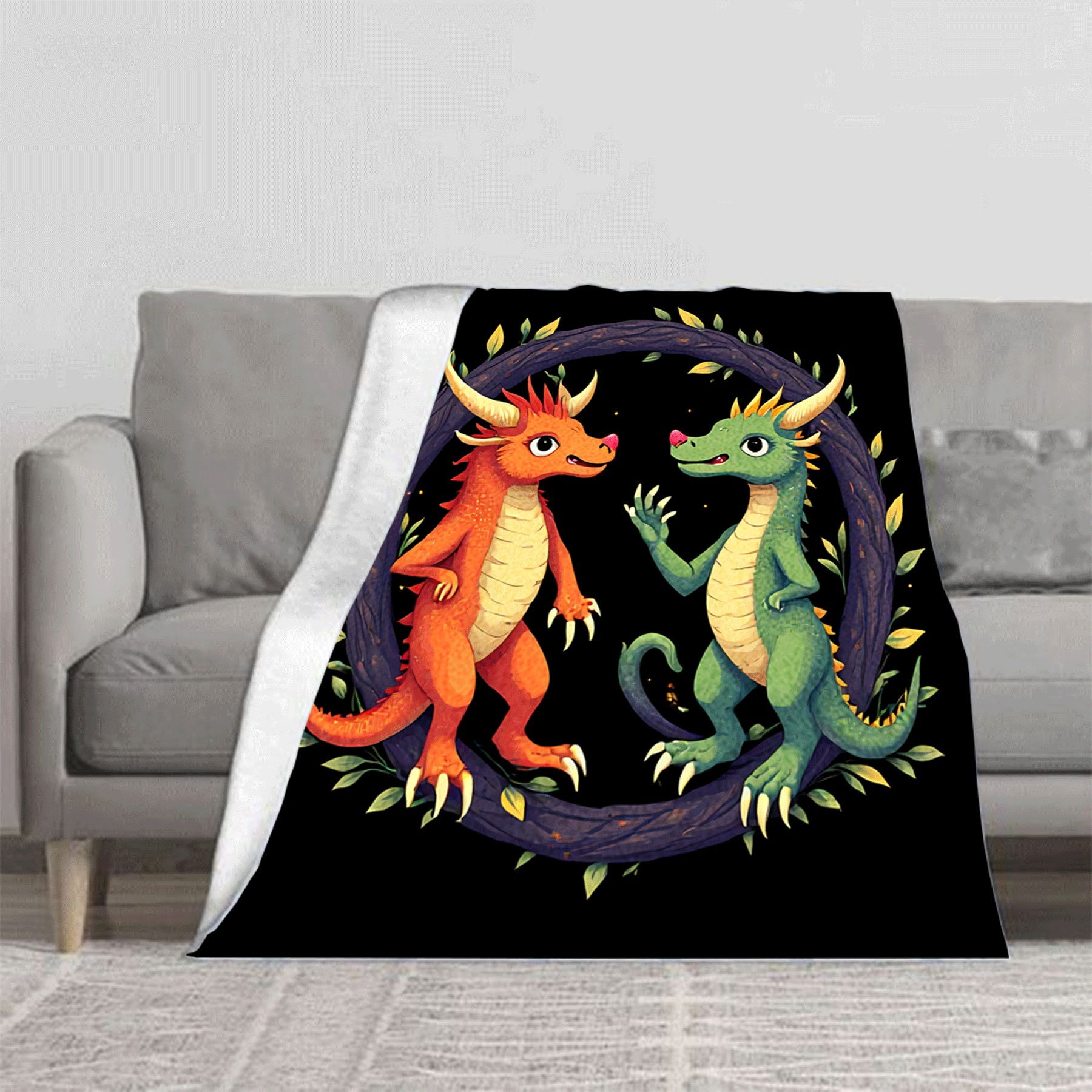 Durable Soft Flannel Blanket - Cozy Cartoon Dragon Design Perfect for Sofa Travel Bed & Chair ...