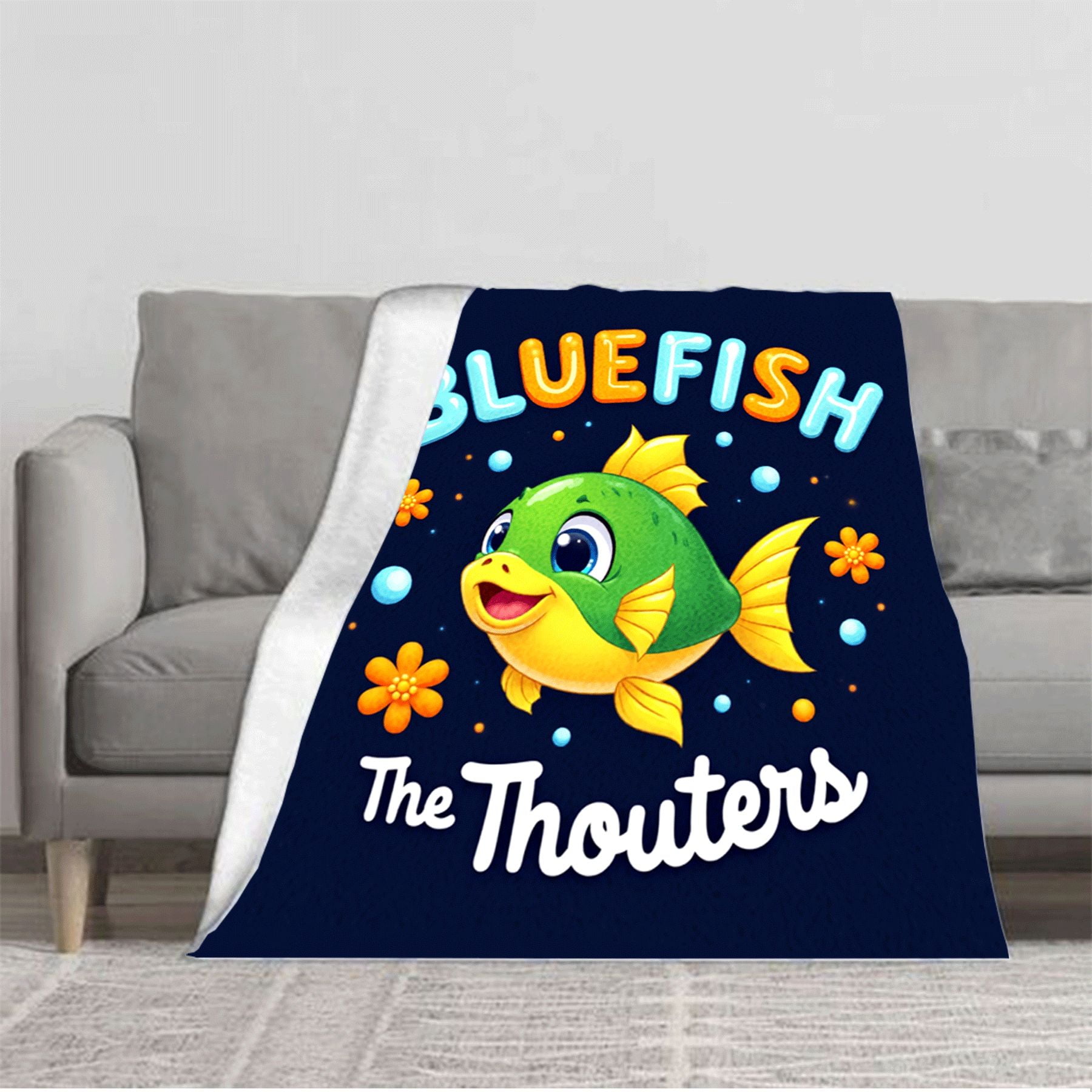 Durable Soft Flannel Blanket - Cozy Cartoon Fish Design with Cheerful ...