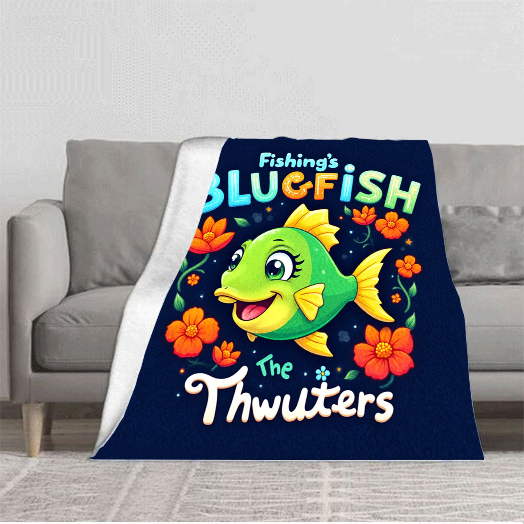 Durable Soft Flannel Blanket - Cozy Cartoon Fish Design with Vibrant ...