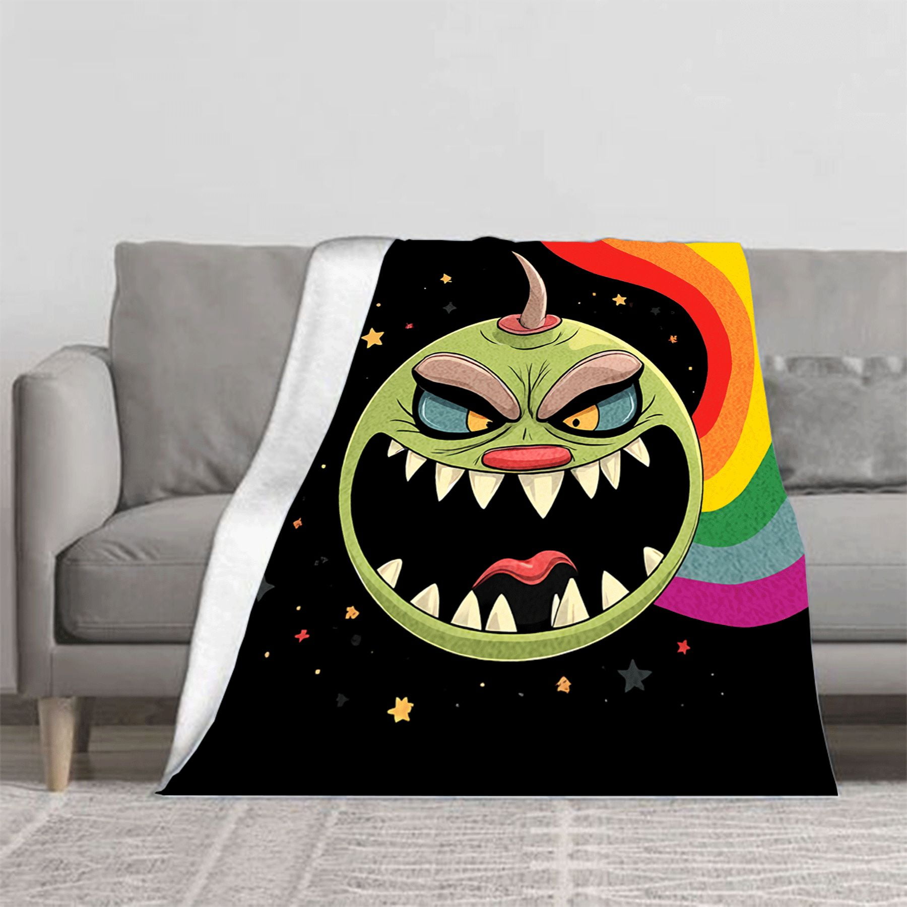 Durable Soft Flannel Blanket - Cozy Cartoon Monster Design with Stars ...