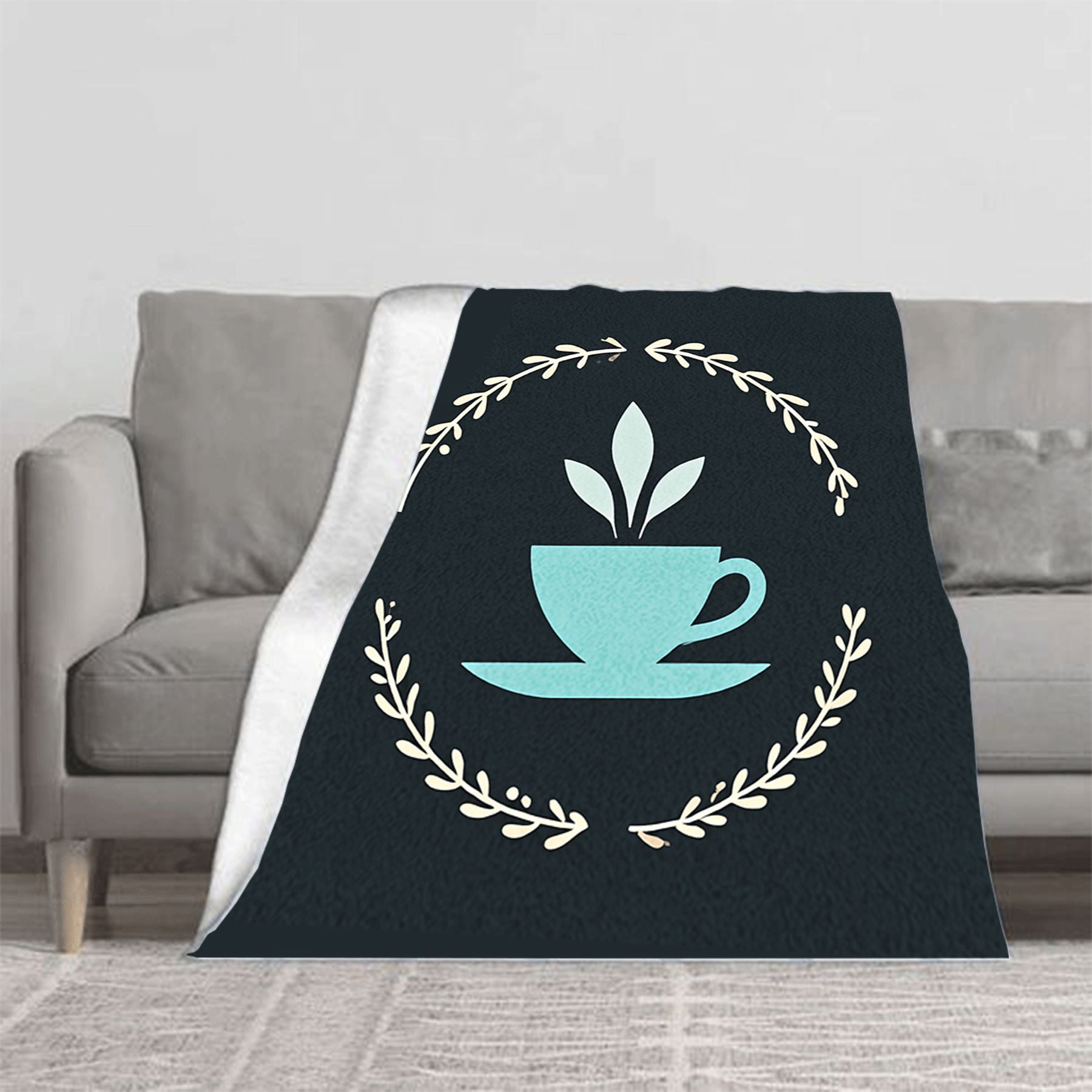 Durable Soft Flannel Blanket - Cozy Design with Elegant White Leaf ...