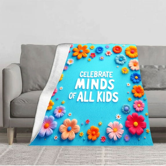 Durable Soft Flannel Blanket - Cozy Floral Design on Vibrant Blue ...