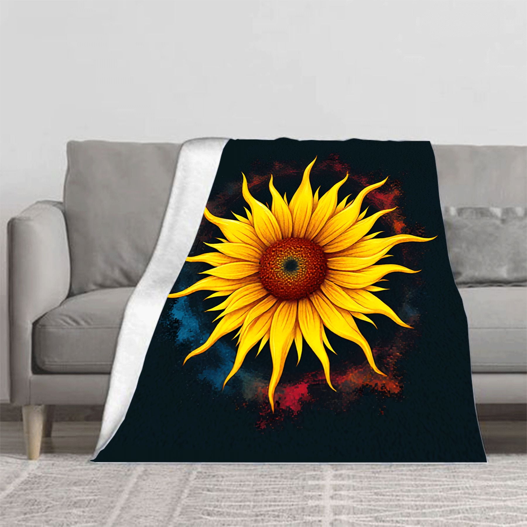 Durable Soft Flannel Blanket - Cozy Floral Design with Sunflower ...