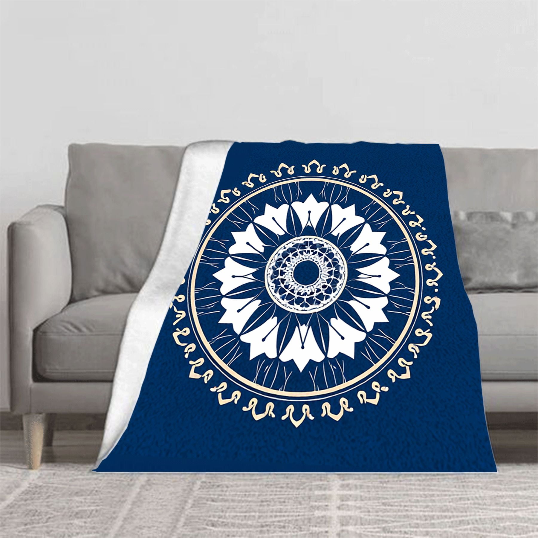 Durable Soft Flannel Blanket - Cozy Floral Mandala Design for Sofa ...